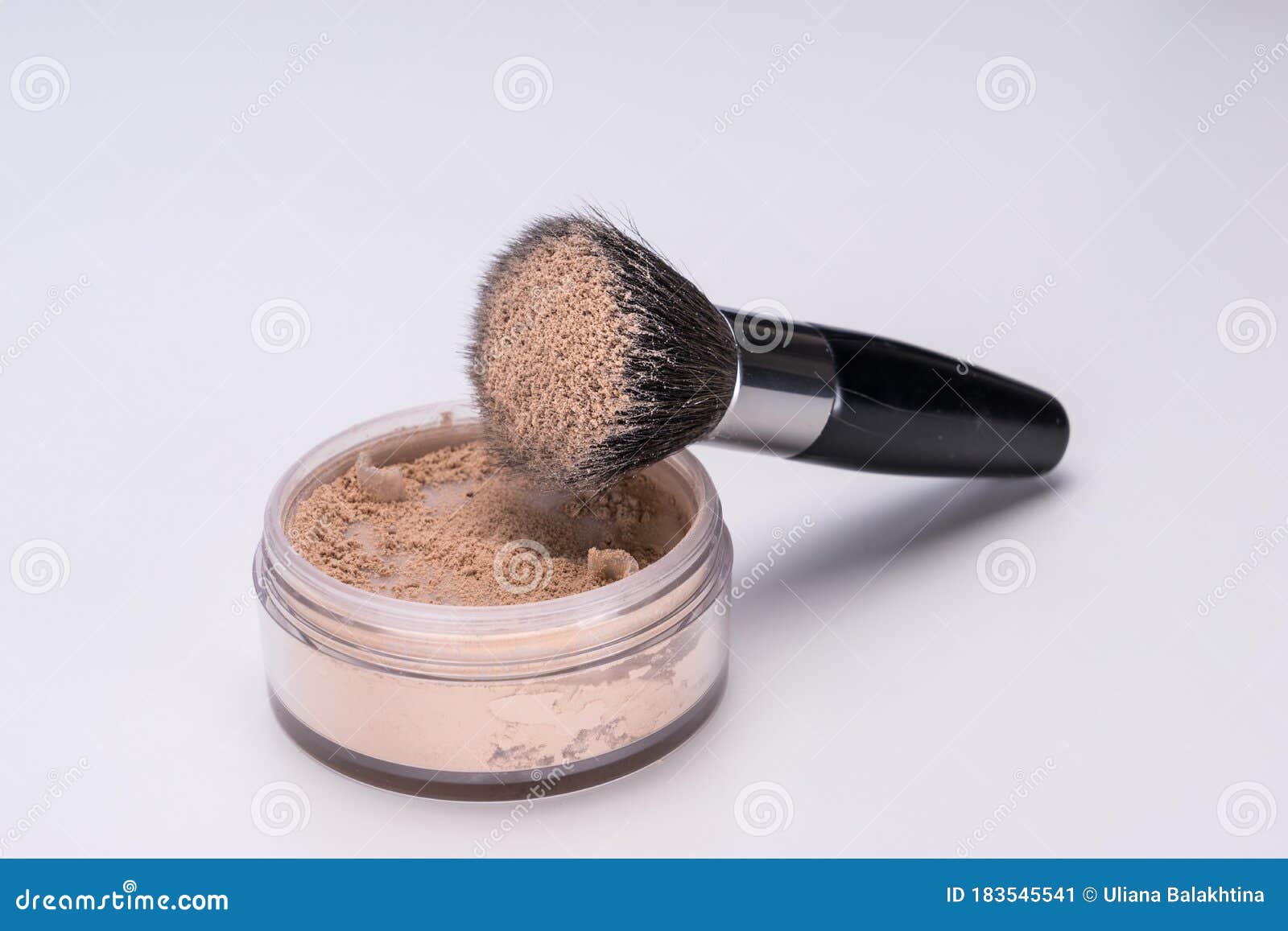 Make-up powder and brush stock image. Image of care - 183545541