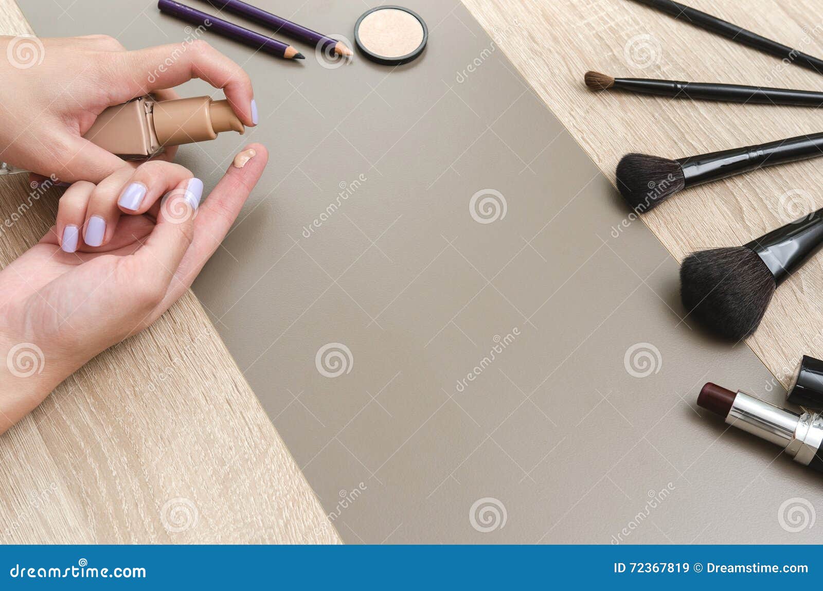 Make-up process on desk stock image. Image of glasses - 72367819