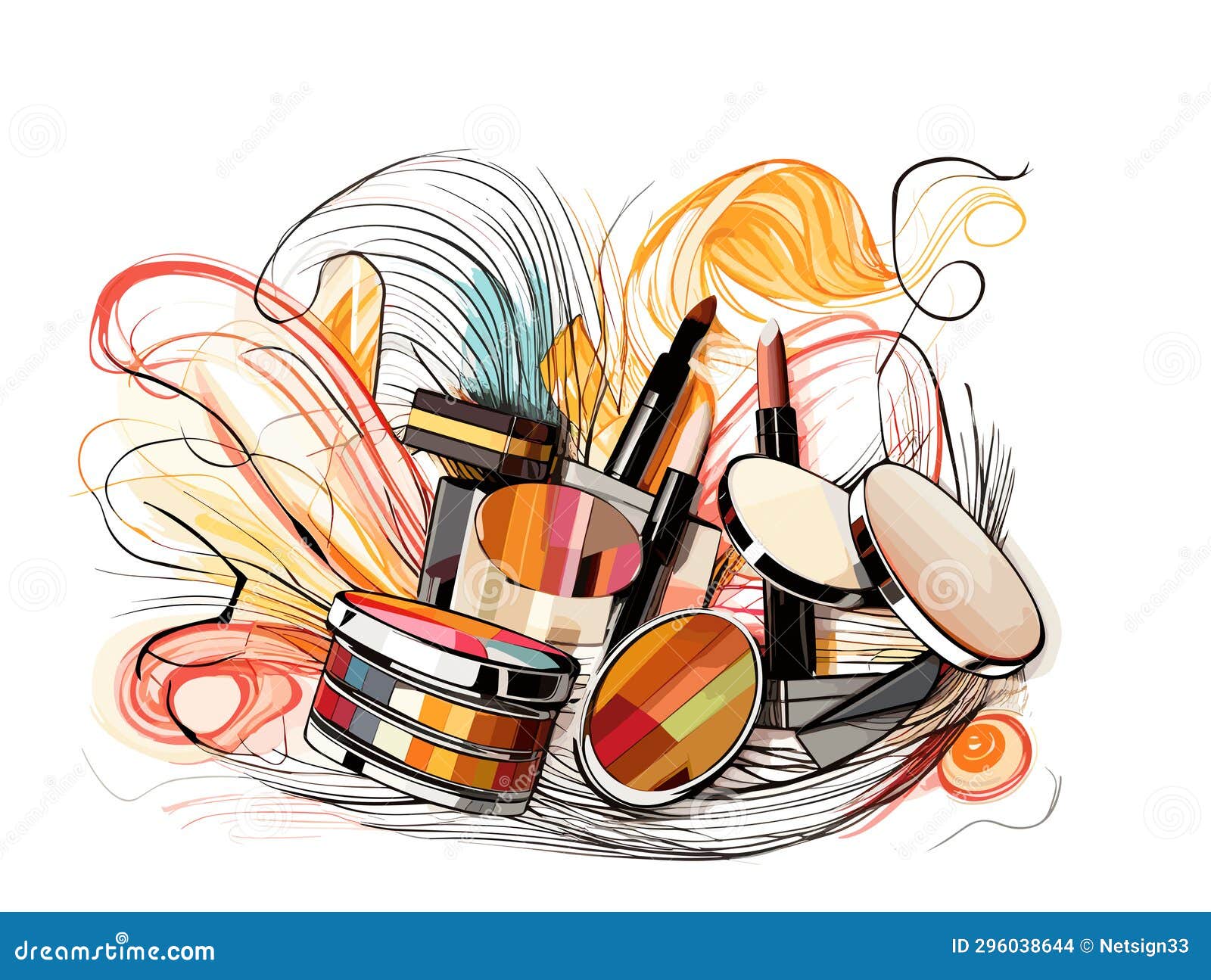 Make Up Products in Hand-drawn Style Stock Vector - Illustration of ...