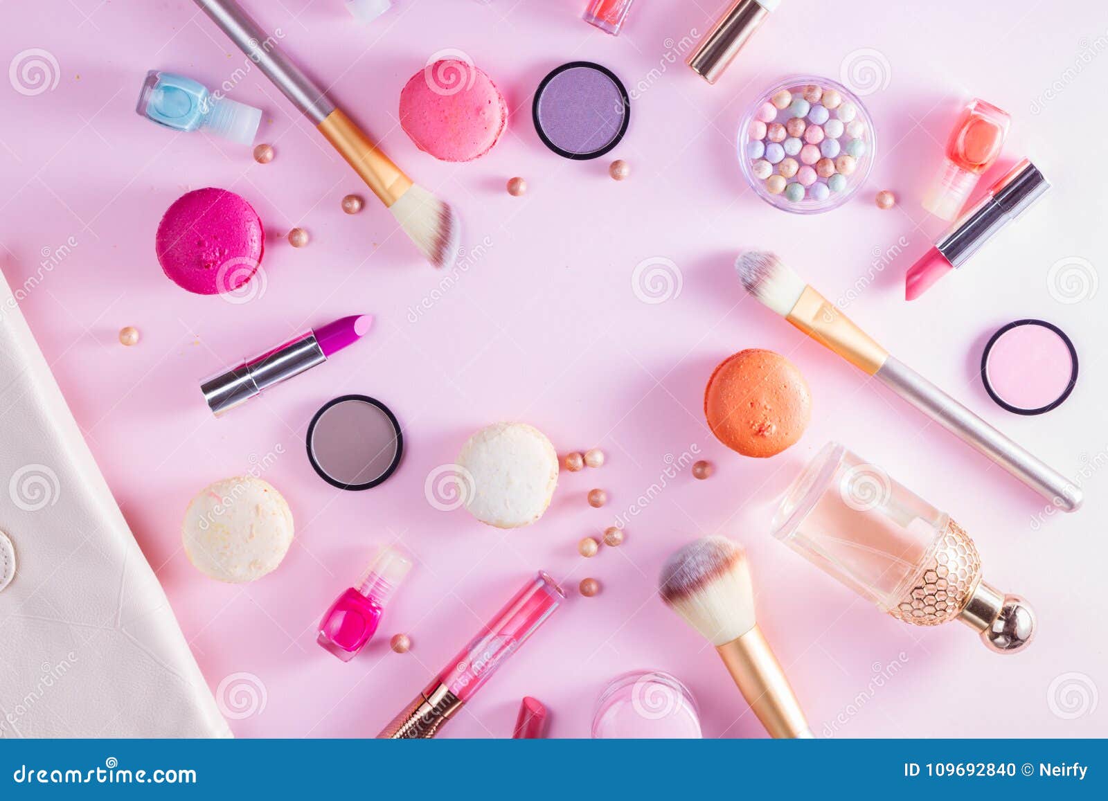Make Up Products and Macaroons Stock Photo - Image of girl, background ...