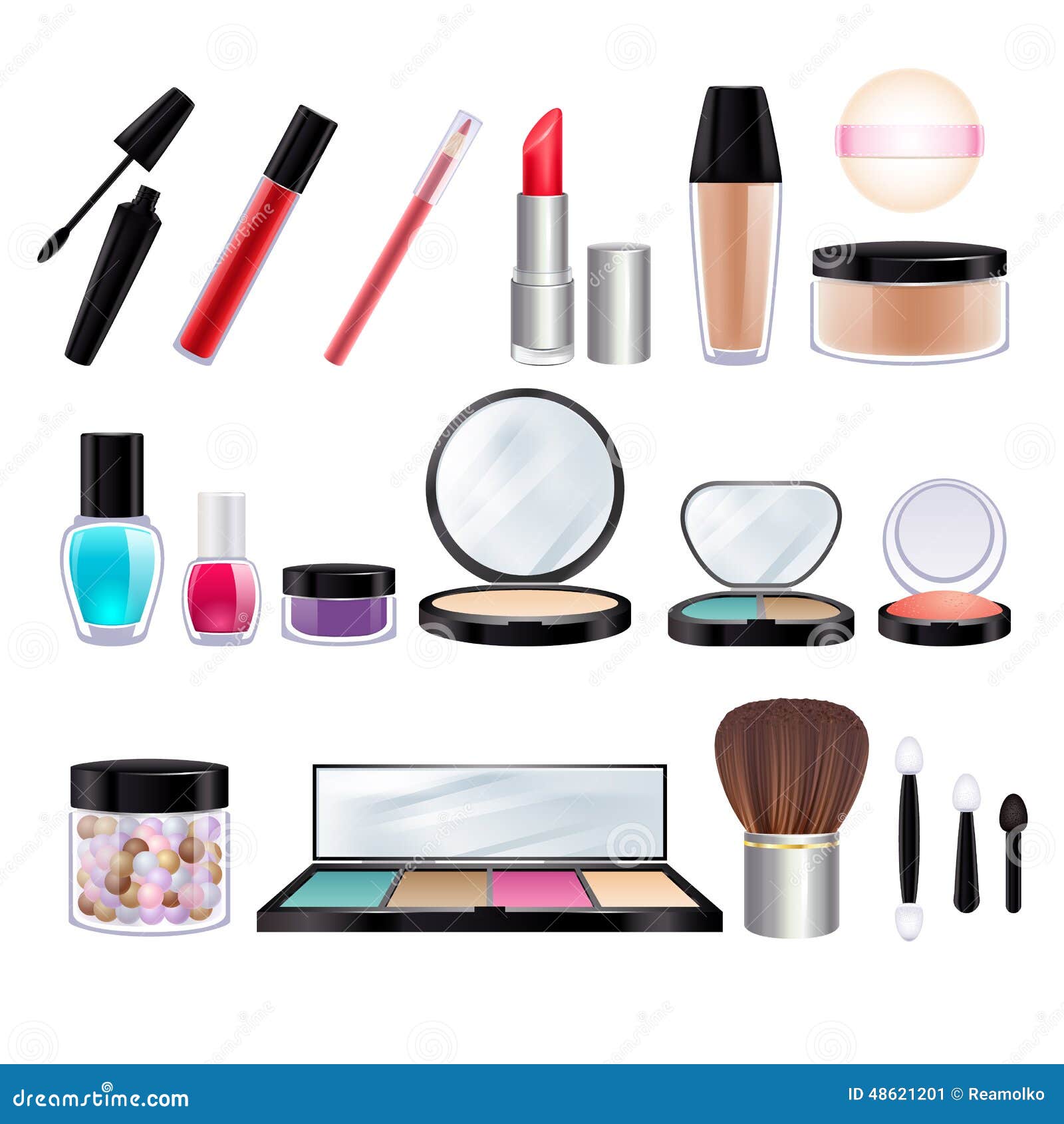 Make-up Realistic Icons Set. Stock Vector - Illustration of cosmetic ...