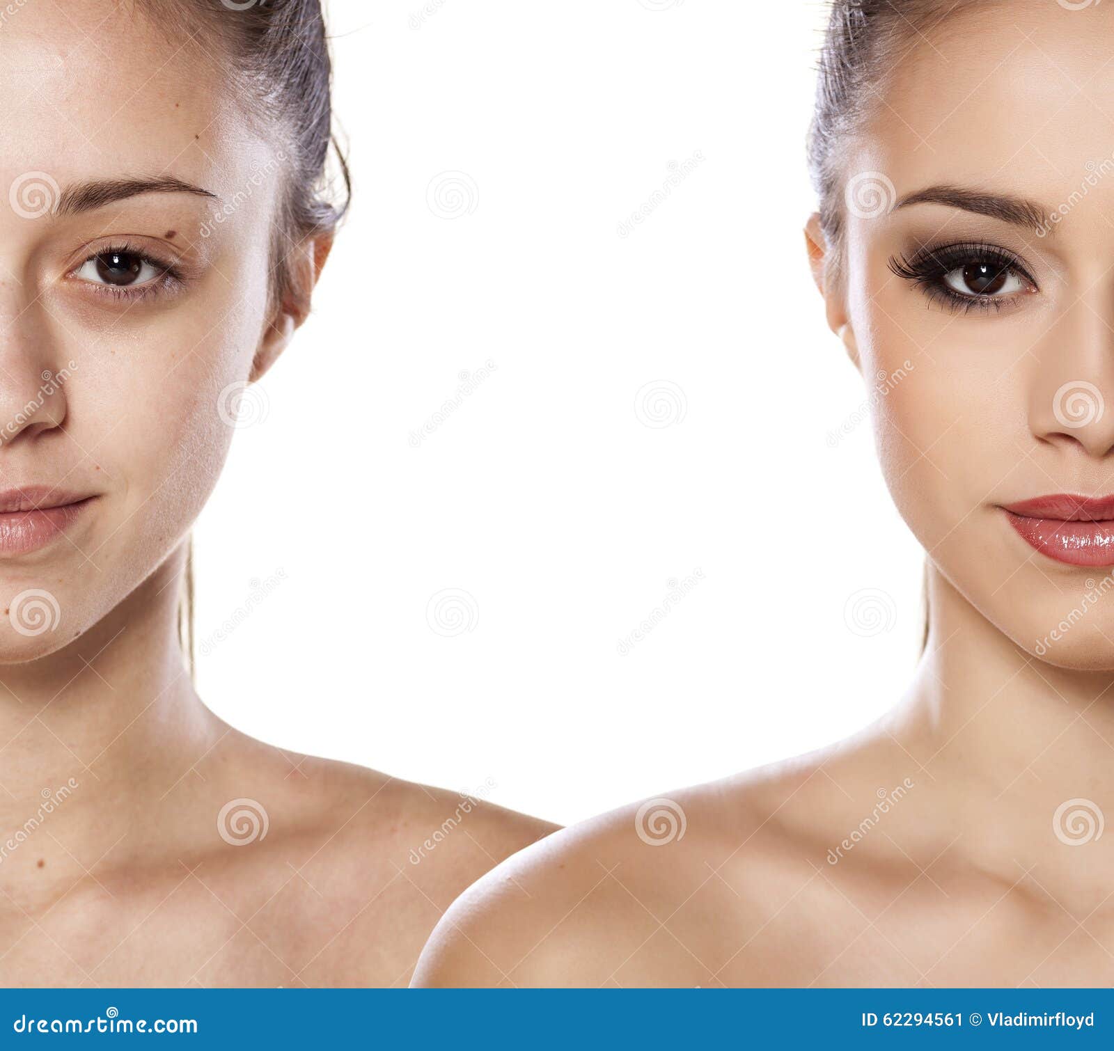Before and after make up stock image. Image of model - 62294561