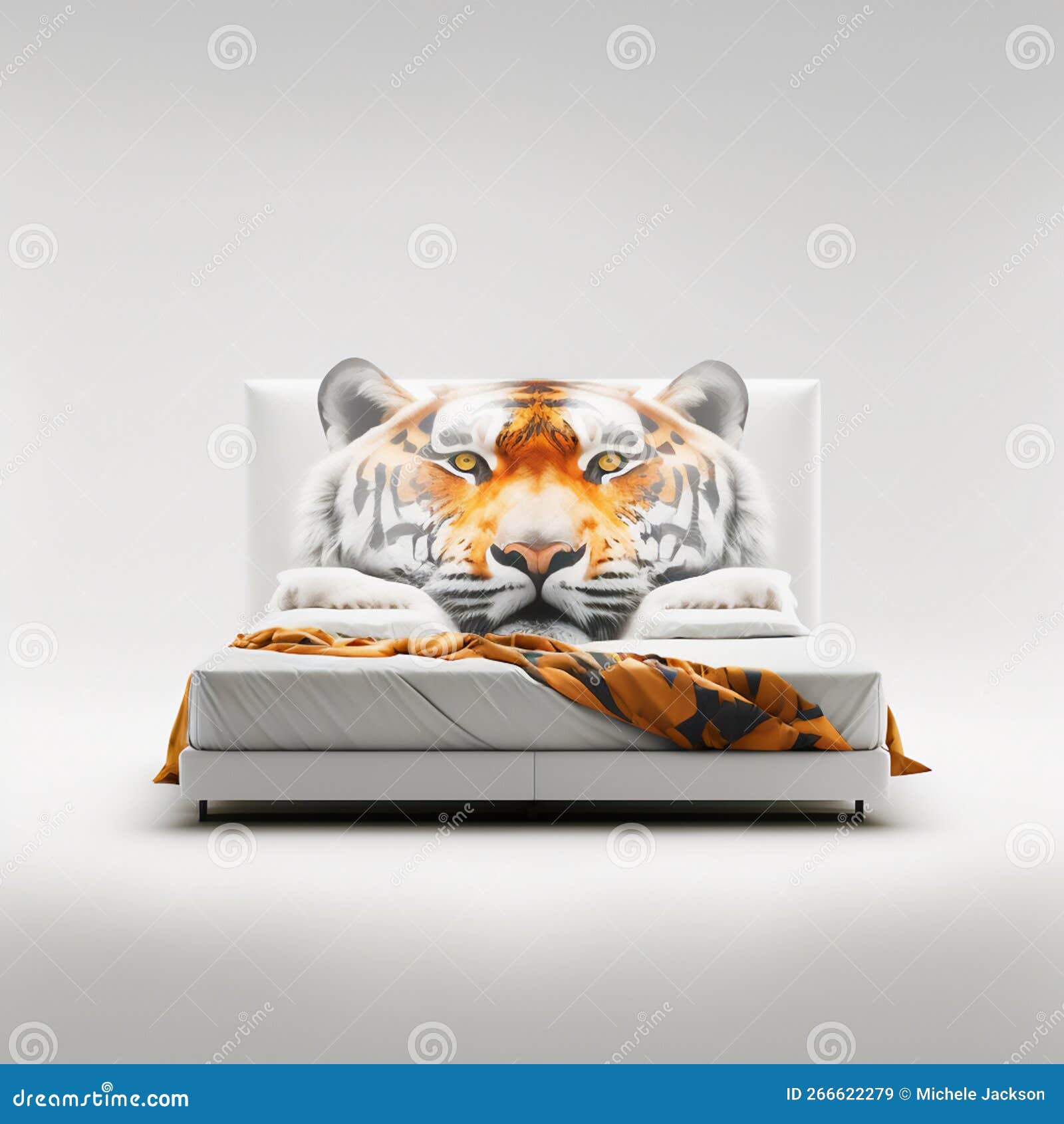 Make Up of a Tiger Bedroom Setting Generative Ai White Background Stock ...