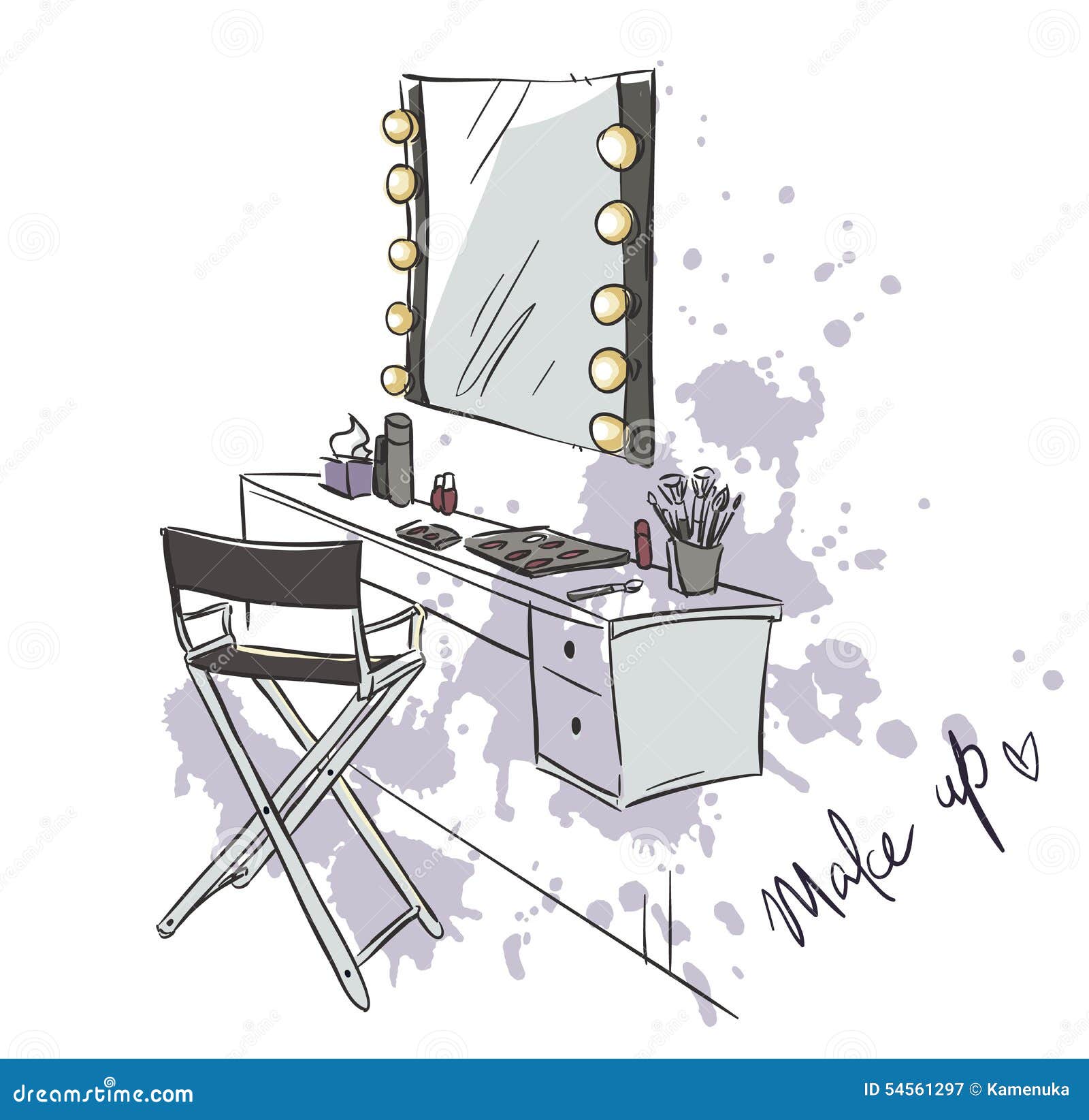 Make Up. Vanity Table and Folding Chair Illustration. Stock Vector ...
