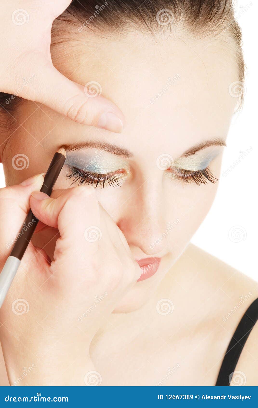 Make-up for the young girl stock image. Image of finger - 12667389
