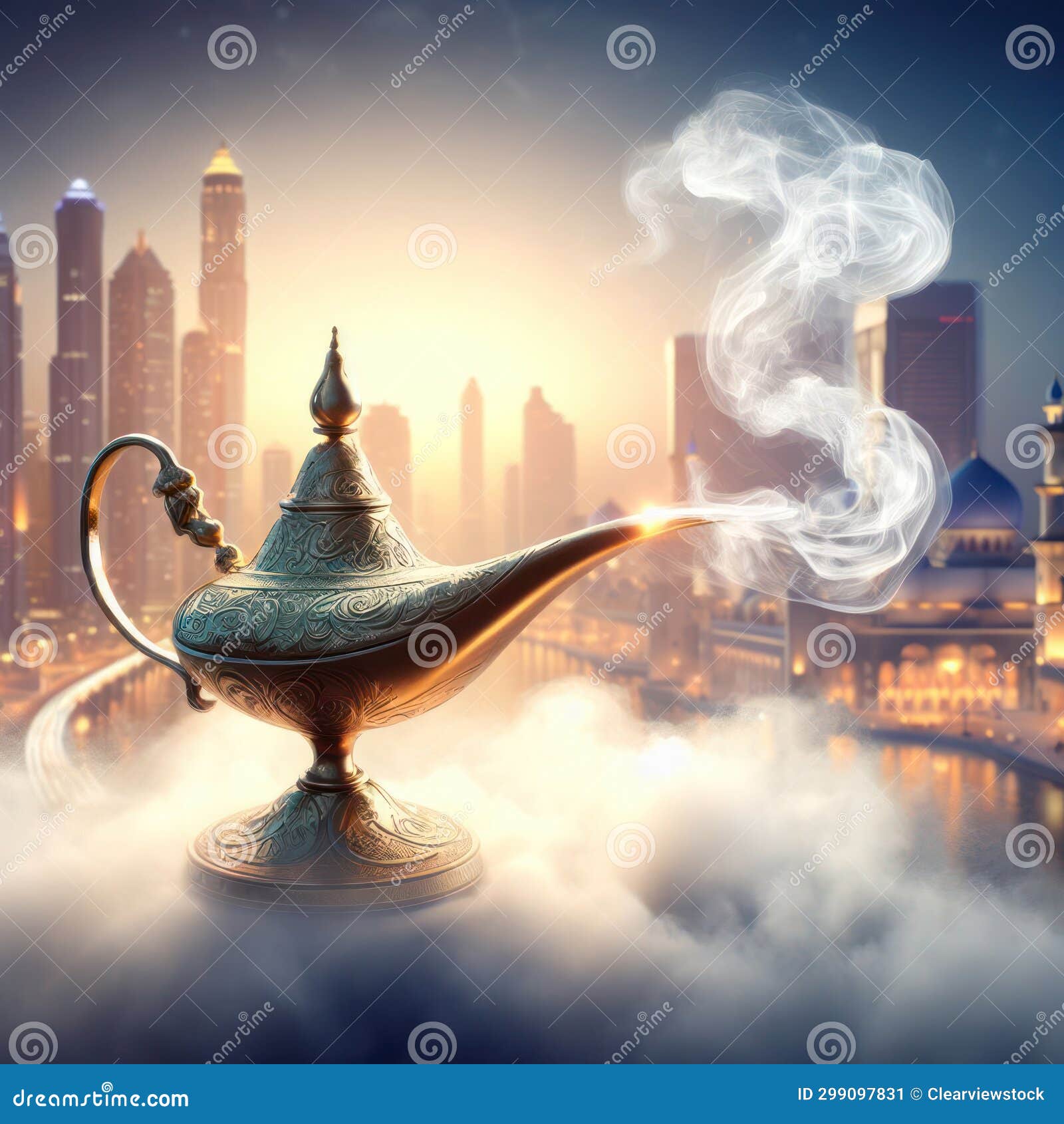 Make a Wish on the Beautiful Magic Genie Lamp Stock Illustration ...