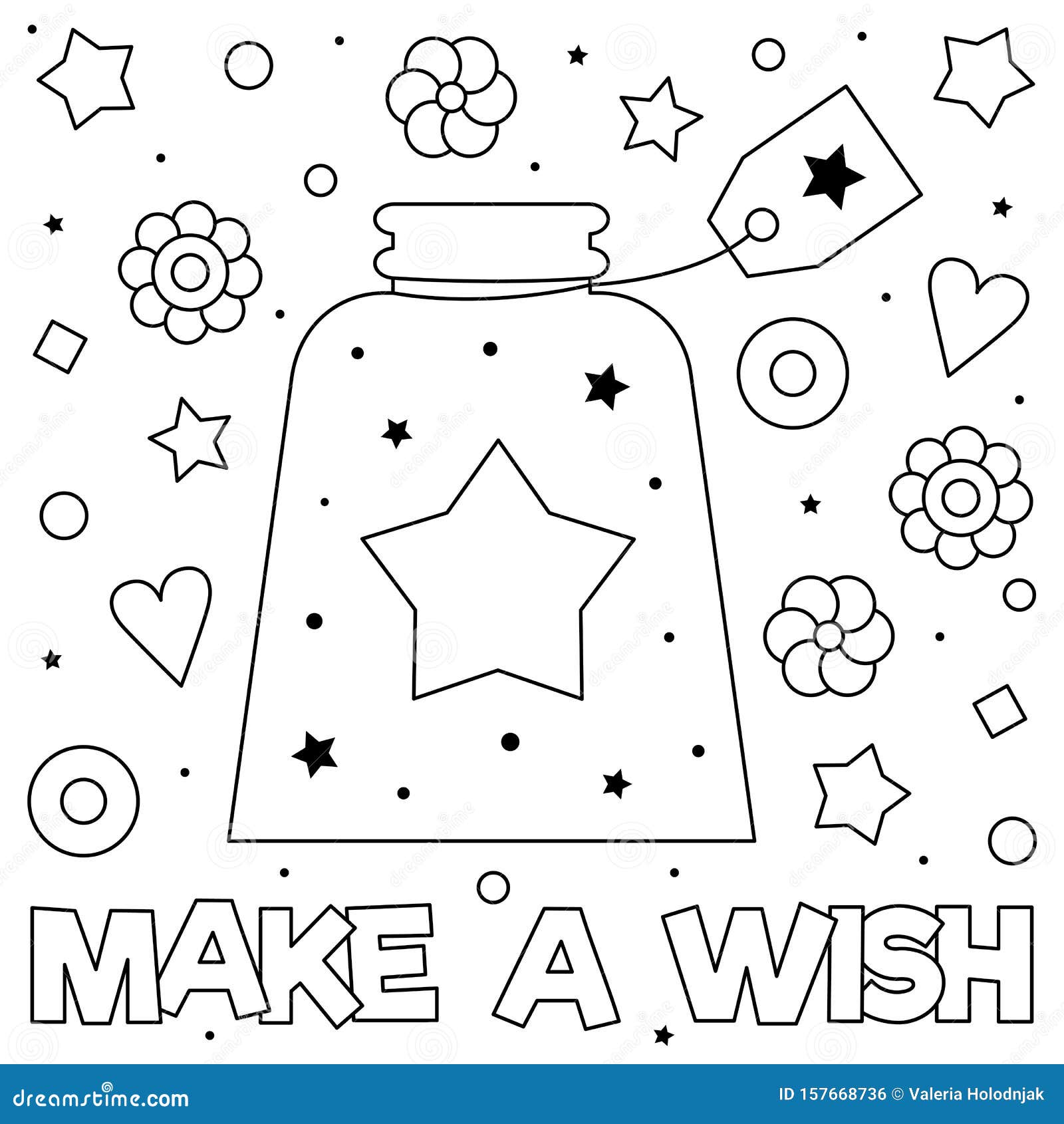 Make a Wish. Coloring Page. Black and White Vector Illustration. Stock ...