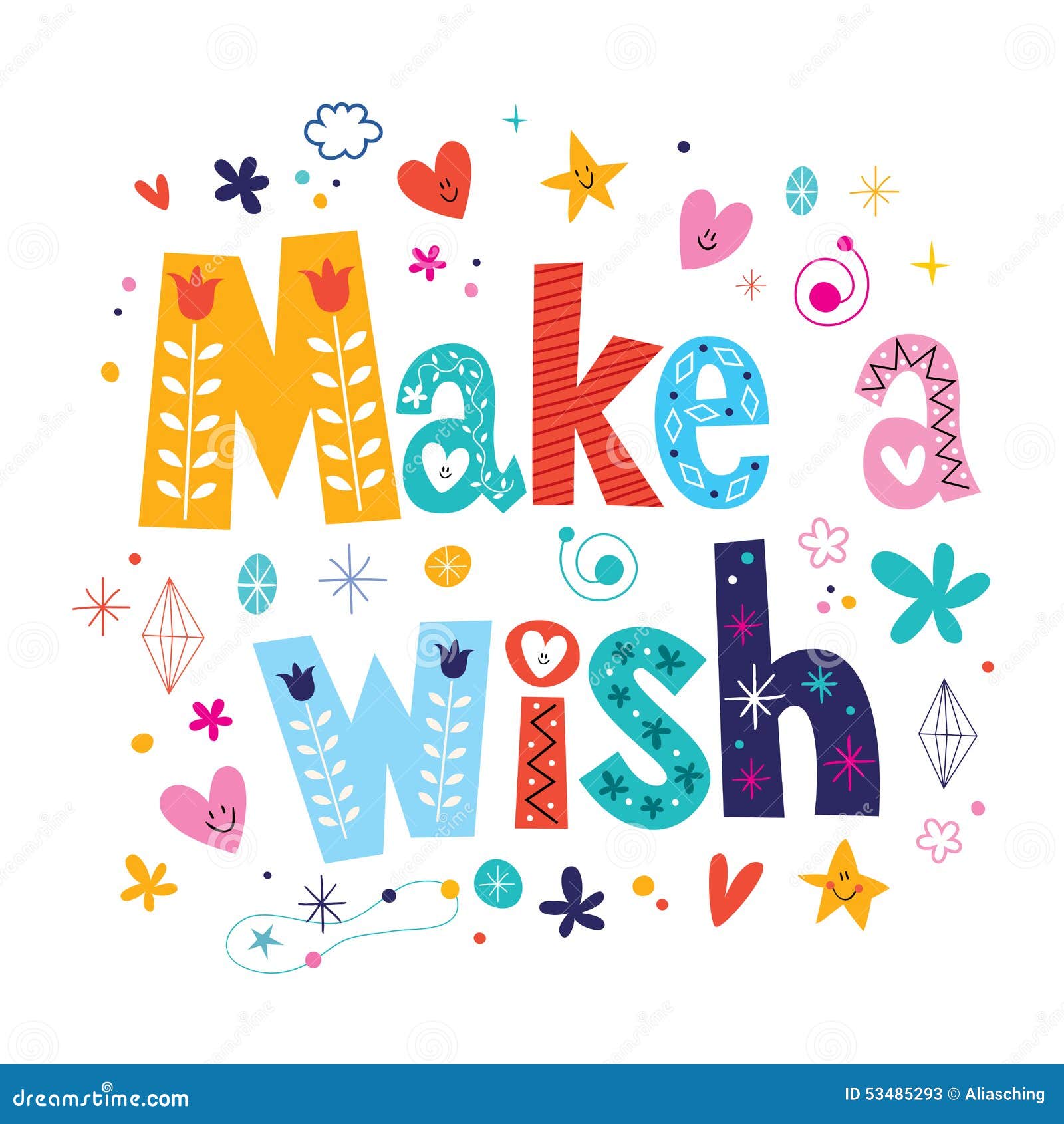 Make A Wish. Star Falls In Sky, Lettering Of Phrase Is Hand-drawn In ...