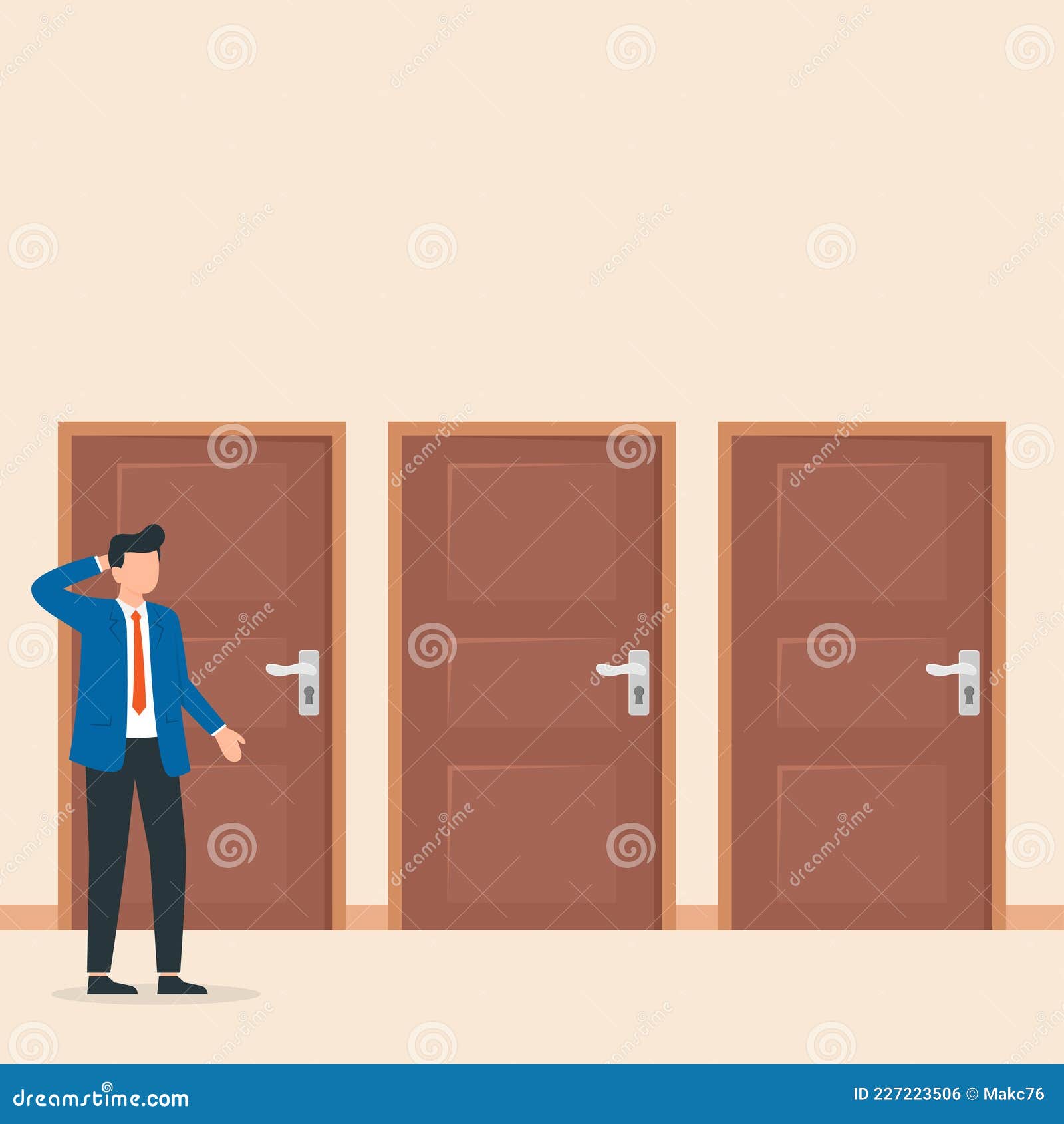 Make Your Choice. Man Having a Choice in Front of Three Doors Stock ...