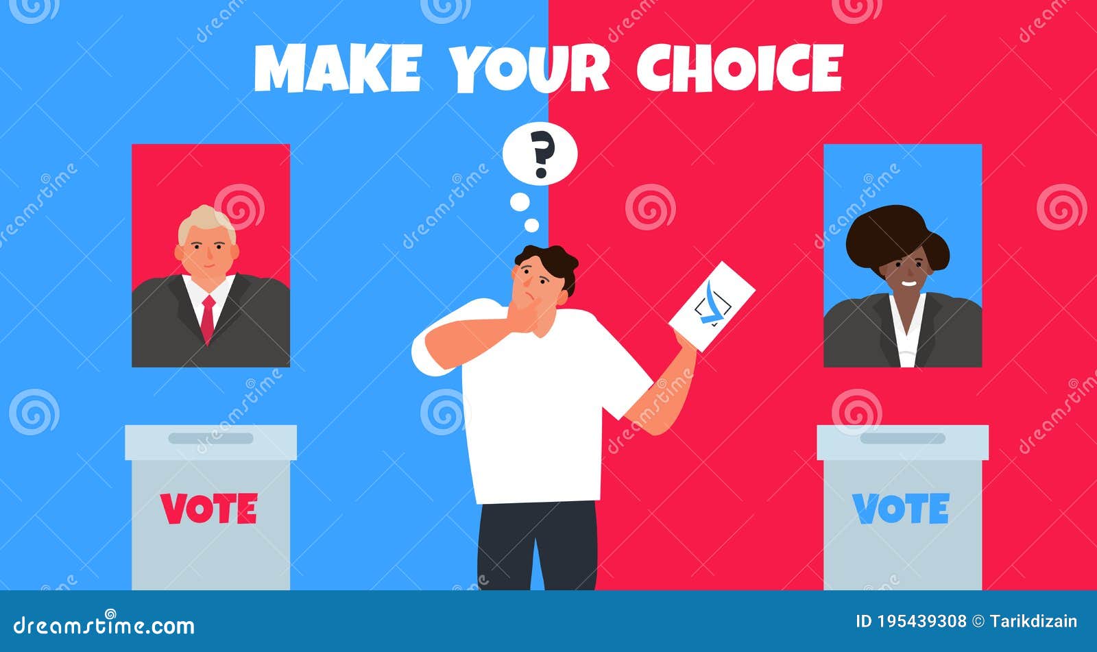 Make Your Choice. Thinking Man with Question Mark and Voting Ballot ...