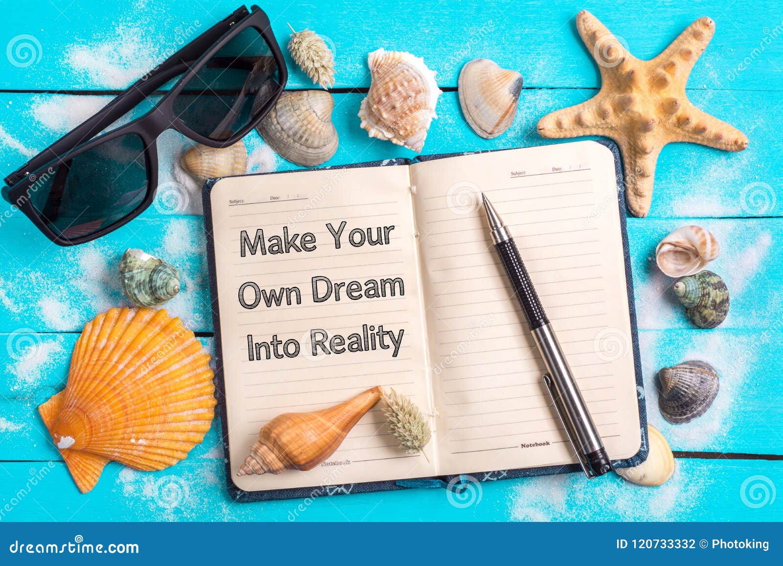 Make Your Own Dream into Reality Text in Notebook with Few Marine Items ...