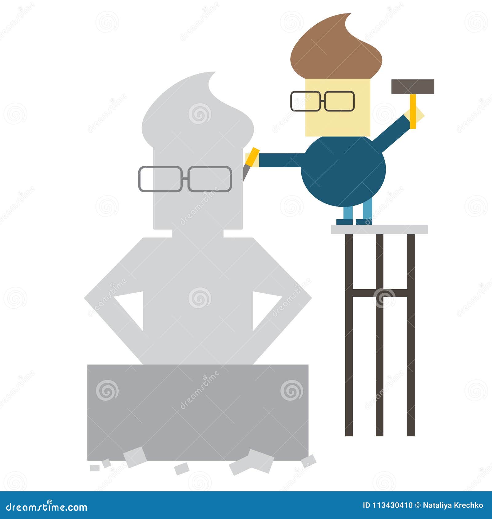 Make Yourself. Vector Flat Illustration. Man Makes His Statue from a ...