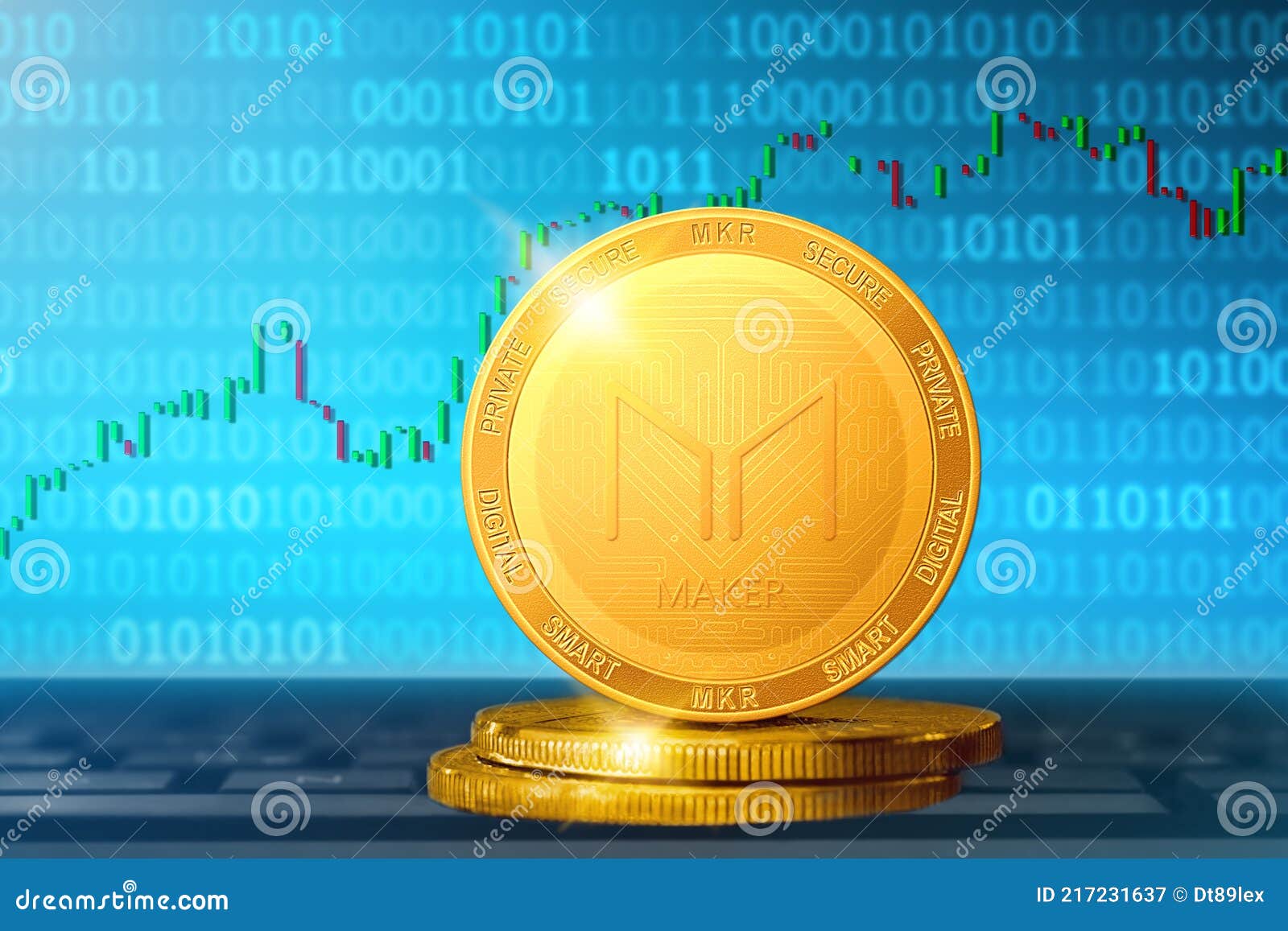 Maker Cryptocurrency; Maker MKR Golden Coin on the Background of the ...