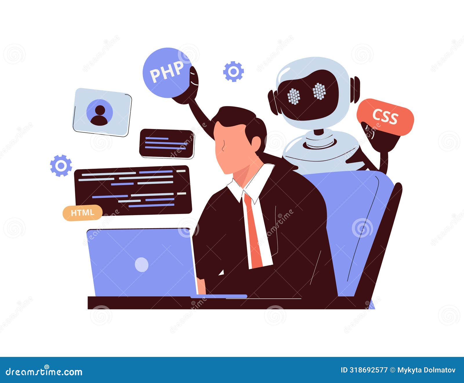 Maker Culture Concept A Man With A Robot Illustrates The Future Of ...