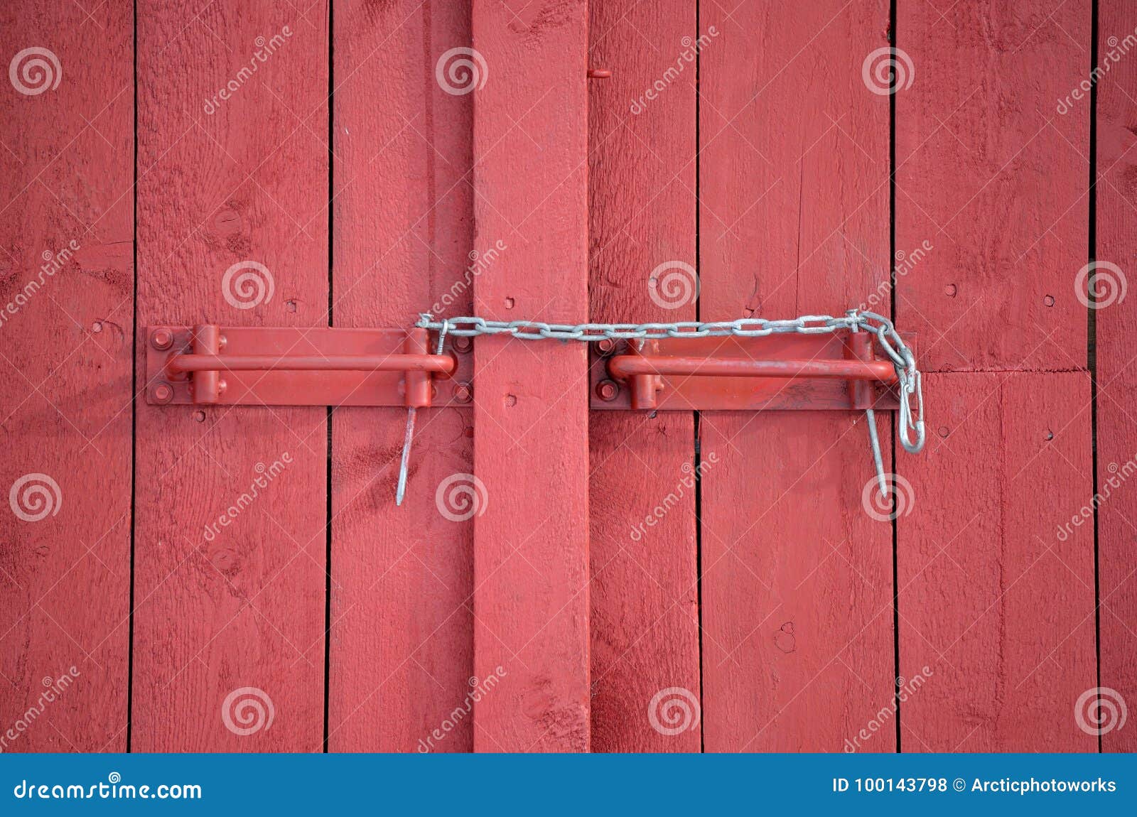 Makeshift Chain Lock on Red Barn Door Stock Photo - Image of wooden ...