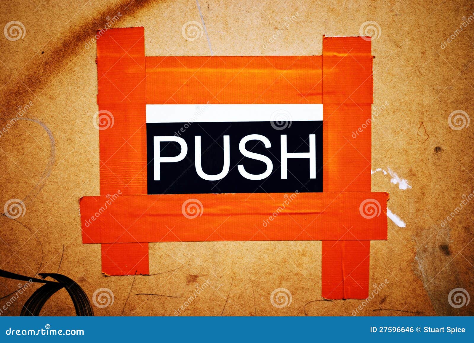 Makeshift Orange PUSH Door Sign Stock Photo - Image of building, door ...