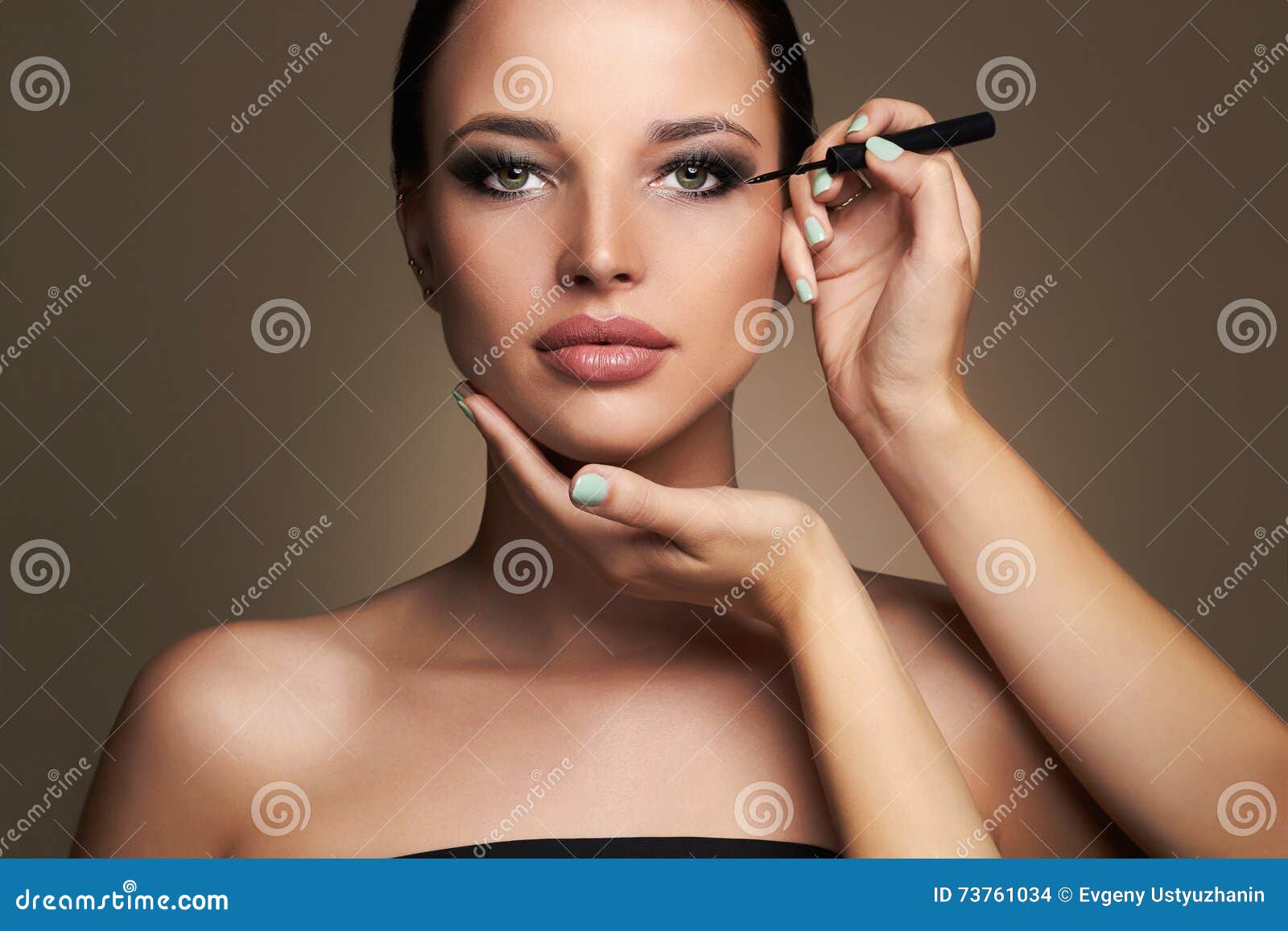 Makeup Artist Applies Eye Shadow Beautiful Woman Beauty Girl With