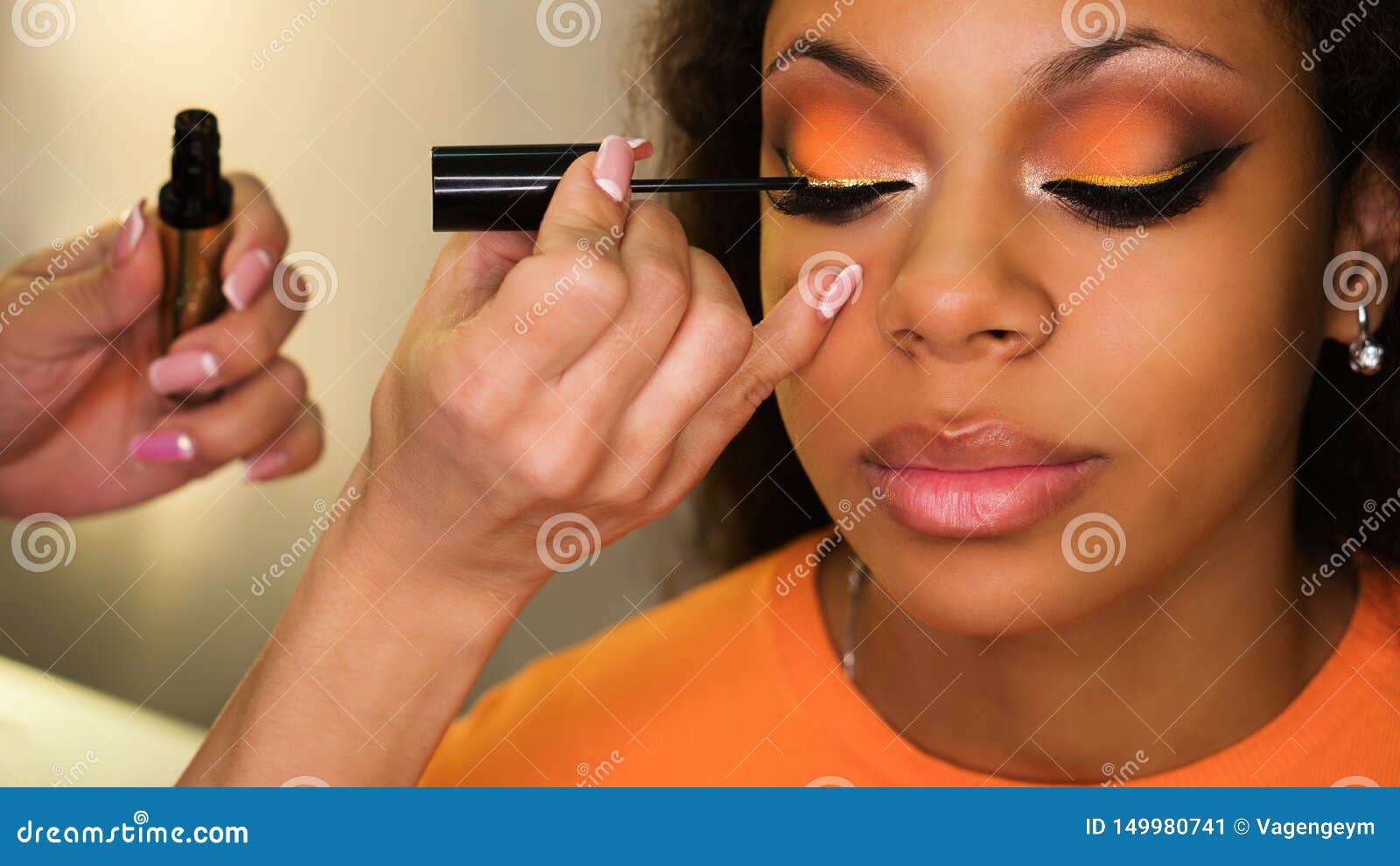 Makeup Artist Applies Makeup On Face Of Girl Stock Image Image Of