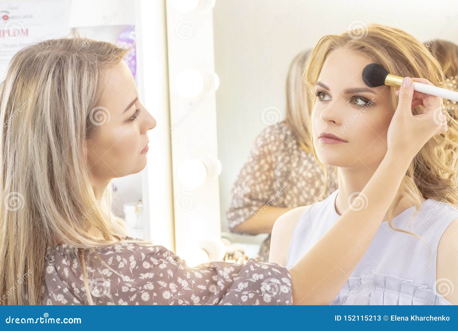 Makeup Artist Applies Model Makeup On Face Bridal Makeup Light