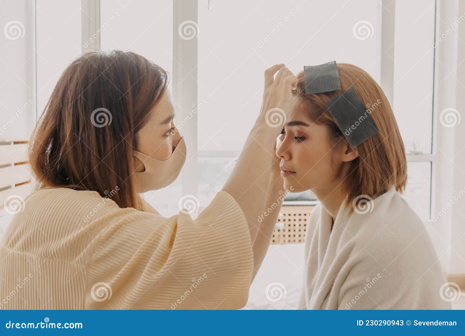 Makeup Artist is Applying Makeup on Client Eyes. Stock Image - Image of ...