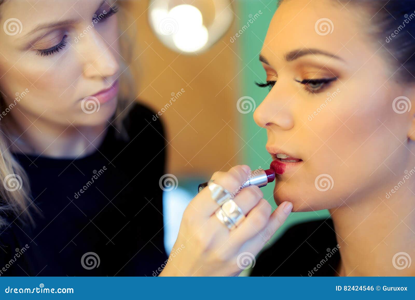 Makeup Artist Applying Lipstick Stock Photo - Image of artist ...