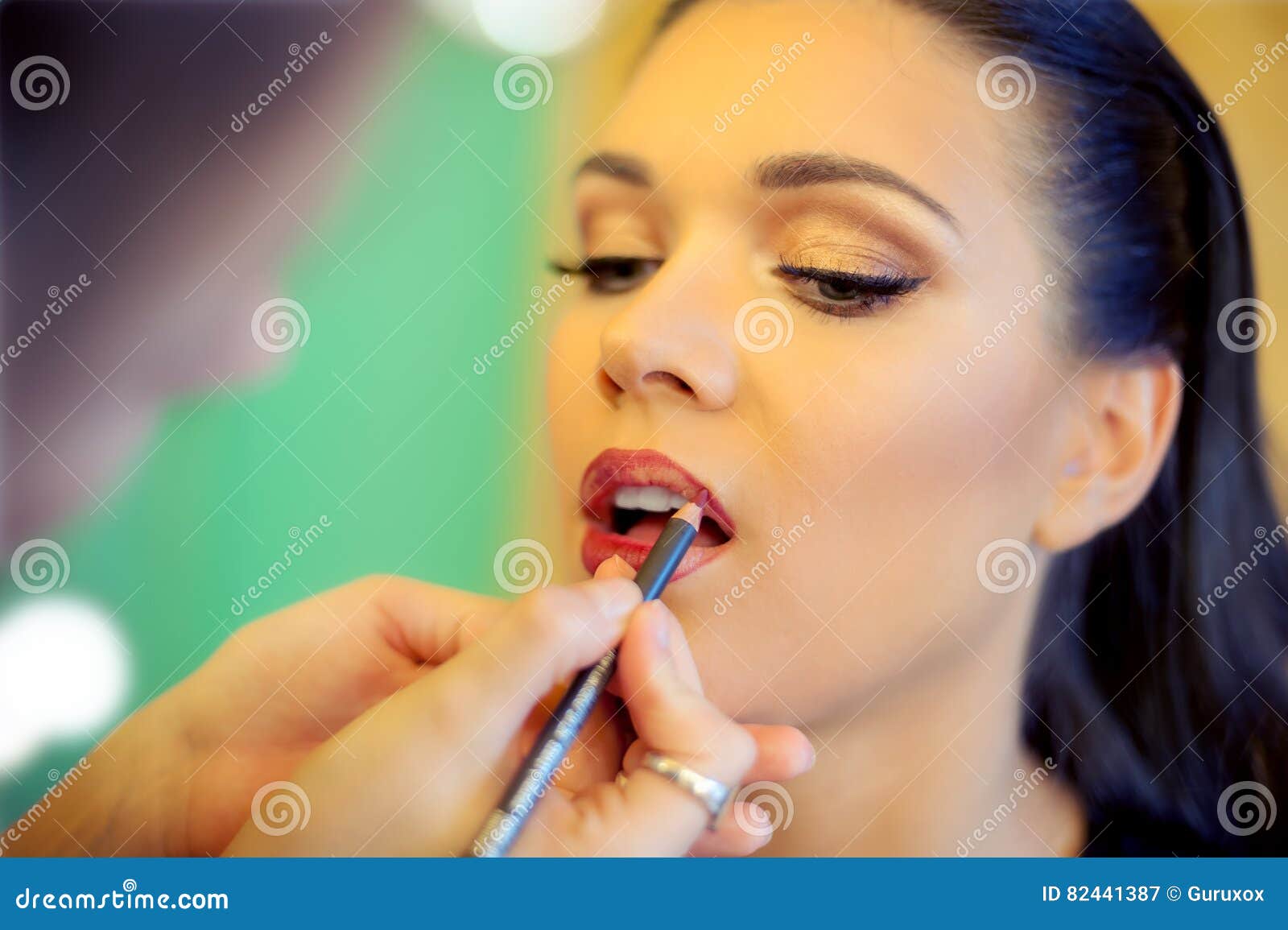 Makeup Artist Applying Lipstick Stock Image - Image of brush, fashion ...