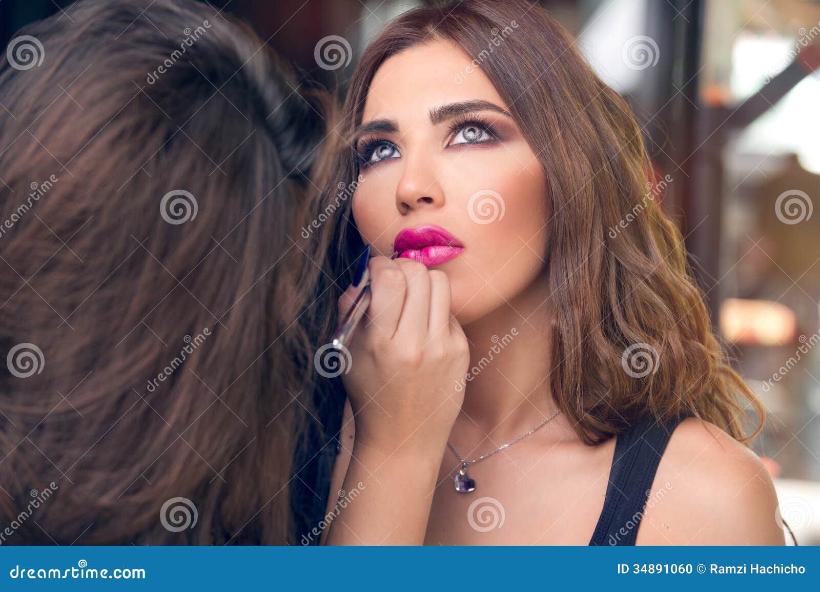 Makeup Artist Applying Make Up on Beautiful Model Stock Photo - Image ...