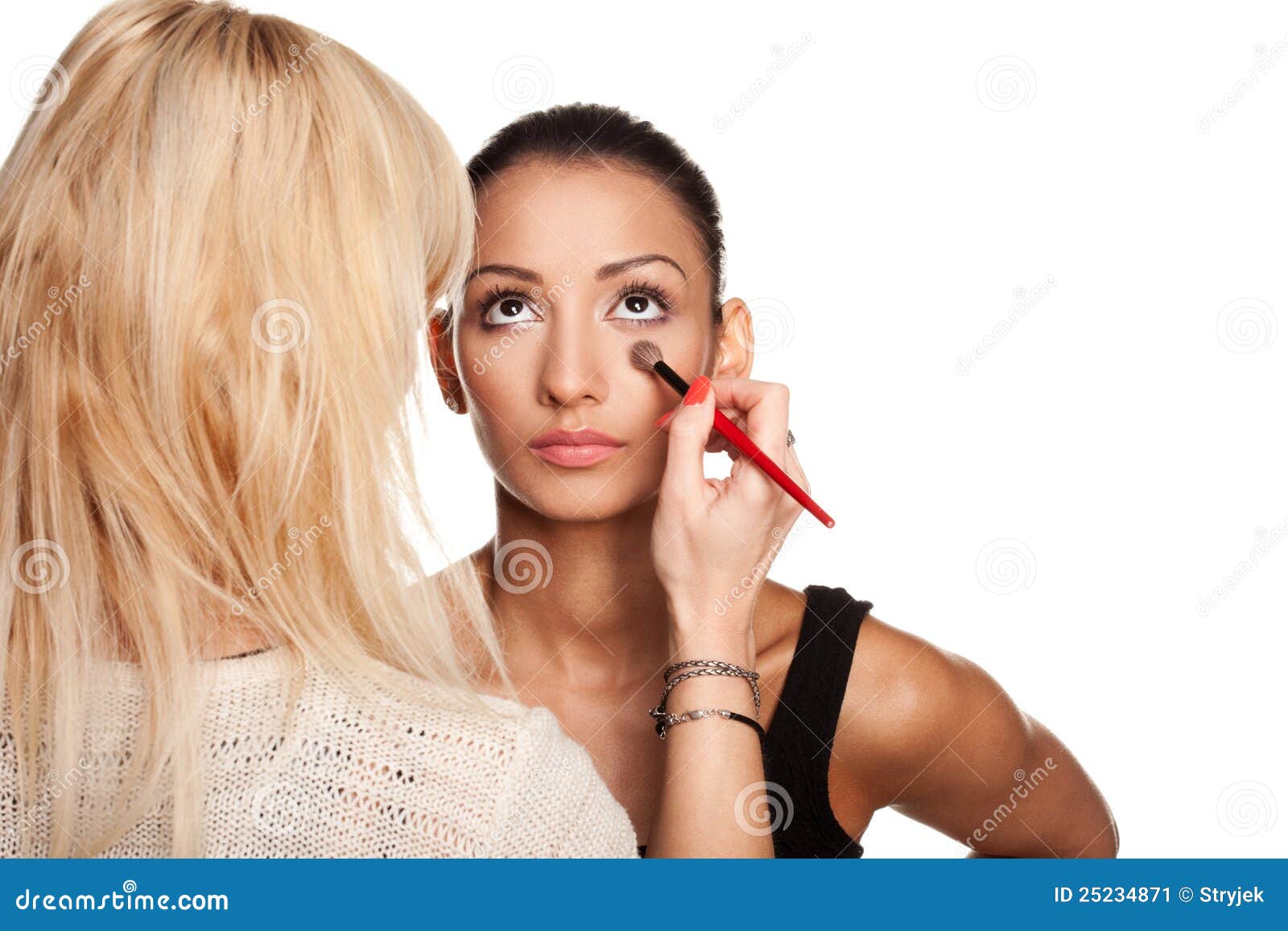 Makeup Artist Applying Makeup To Her Model Stock Image - Image of care ...