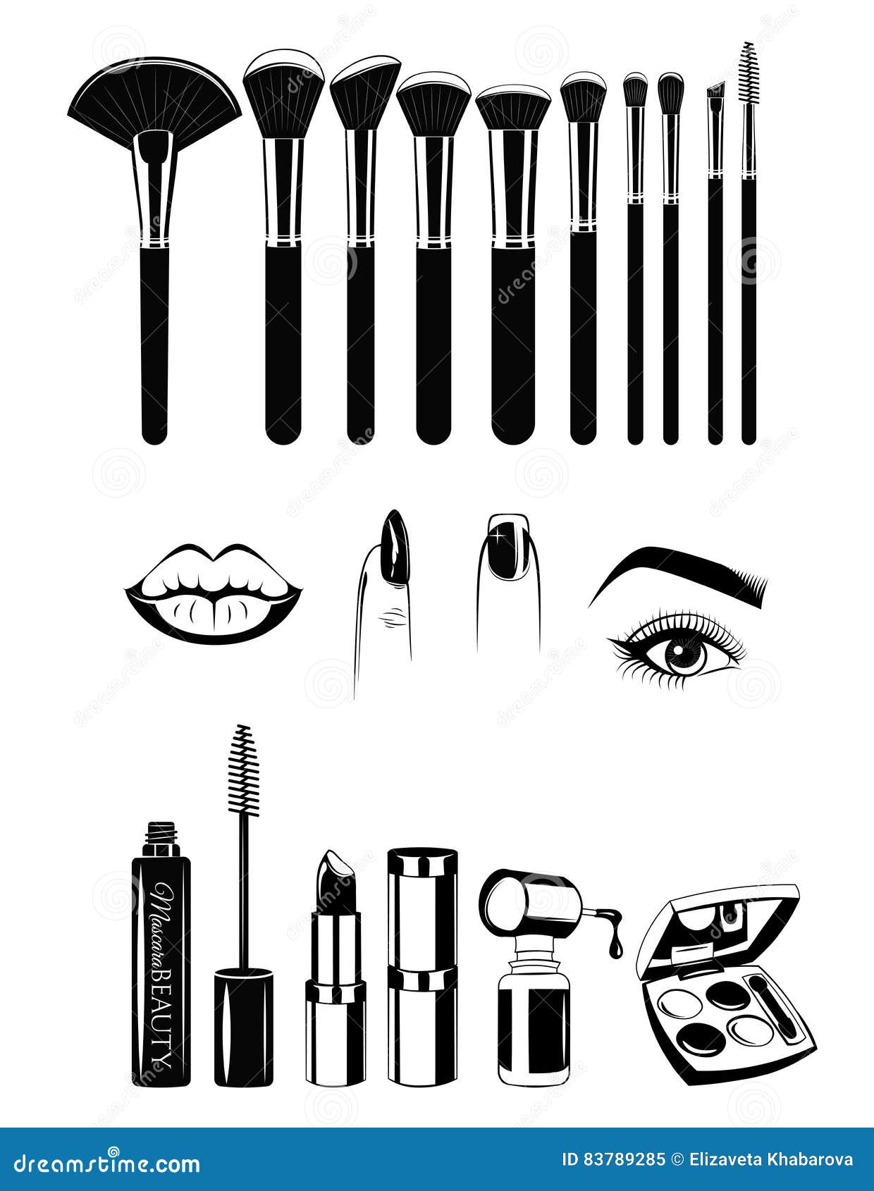Makeup Artist Brushs and Tools. Lips, Nails and Eye Stock Vector ...