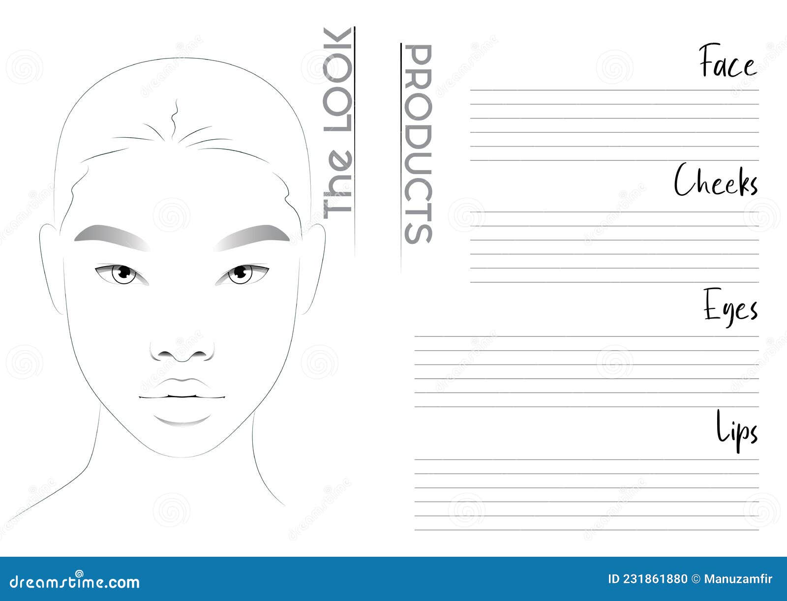Makeup Artist Face Charts Template Stock Vector - Illustration of base ...