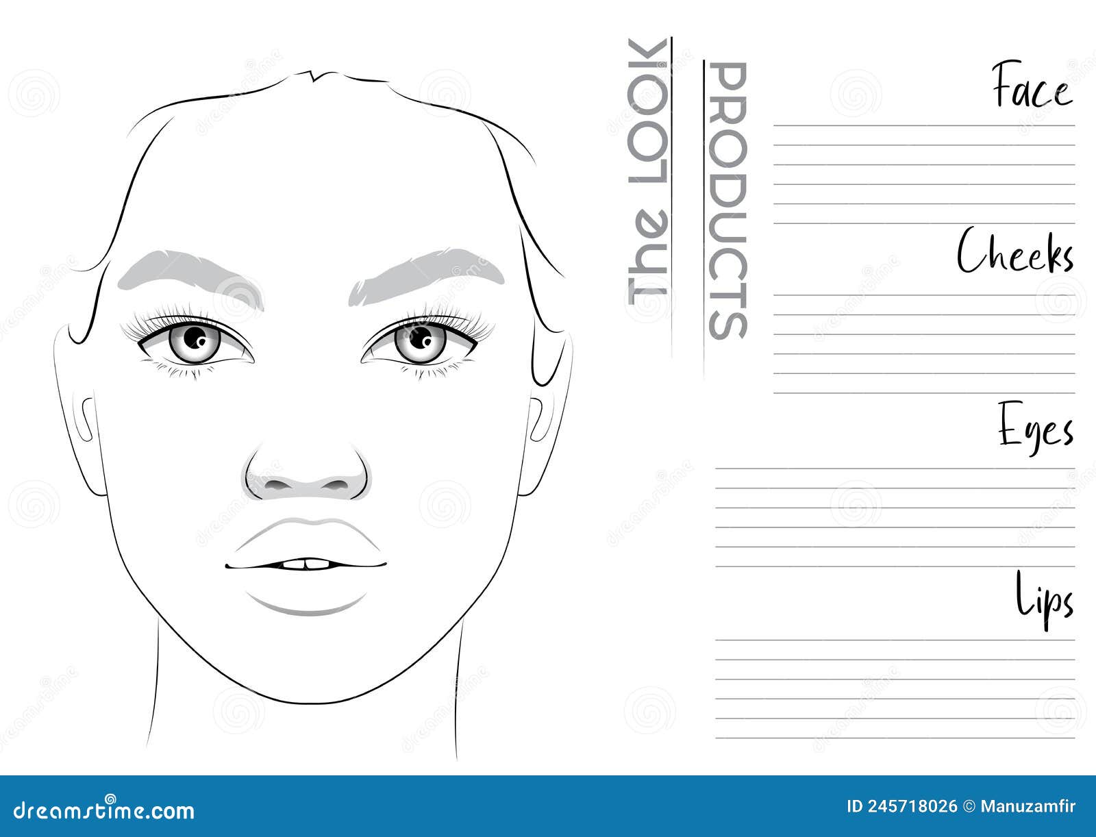 Realistic Makeup Artist Face Chart Blank Template Stock Vector ...