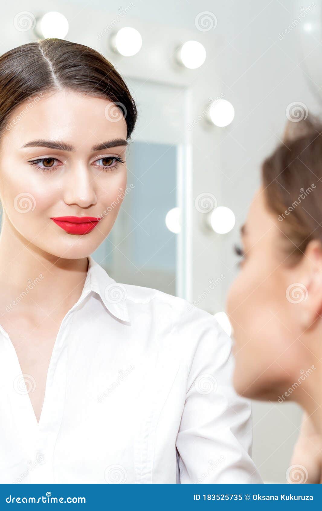 Makeup Artist Looks on Client Stock Image - Image of client, hand ...
