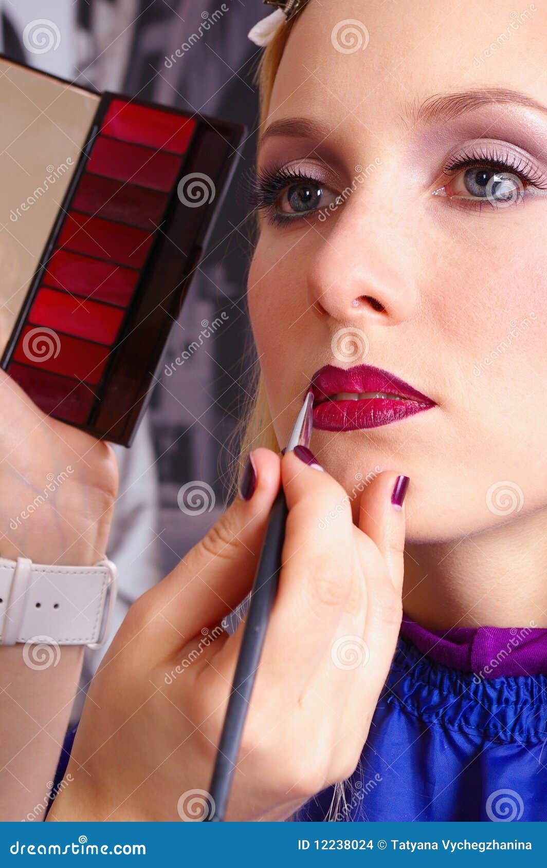 Makeup Artist Tracing Red Lipstick Stock Photo - Image of beautiful ...