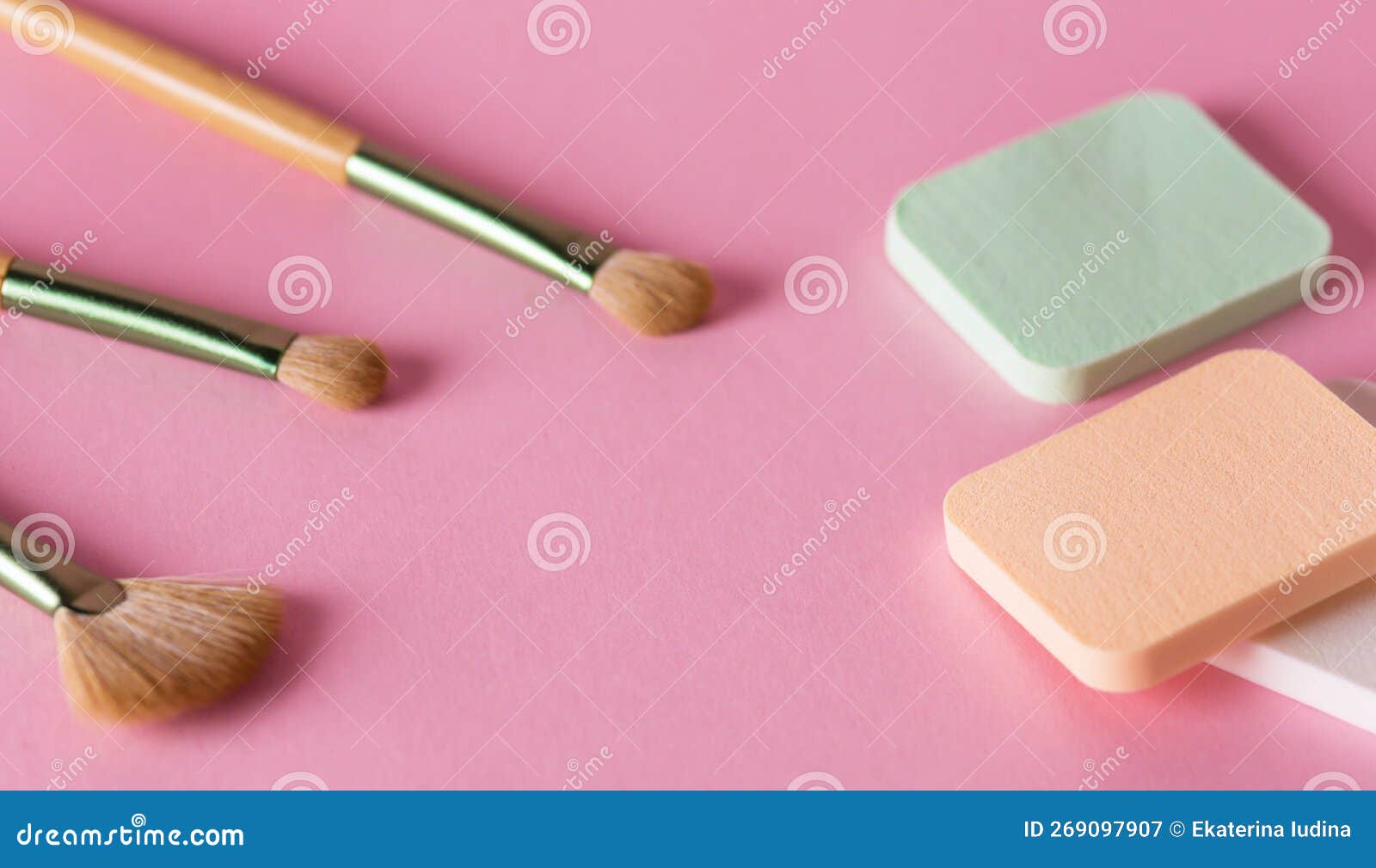 Makeup and Beauty Concept Different Makeup Brushes Sponges and ...