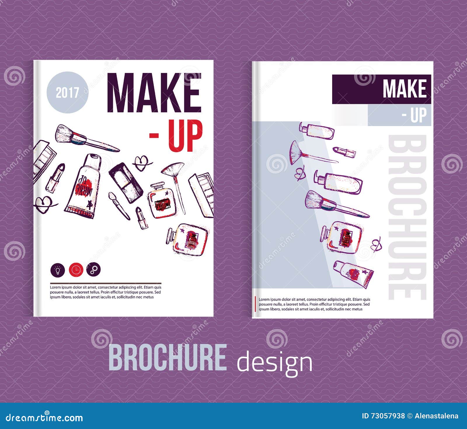 Makeup Brochure Design with Accessories Hand Drawn Banners Beauty Items ...