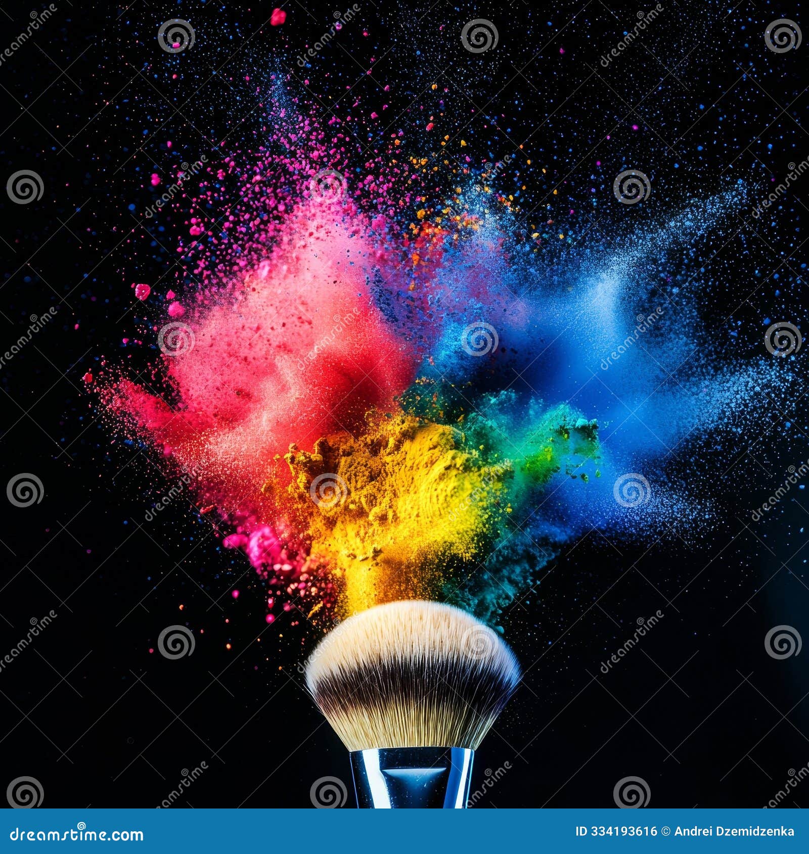 Makeup Brush on Black Background with Dust Particles and Paint Brush ...