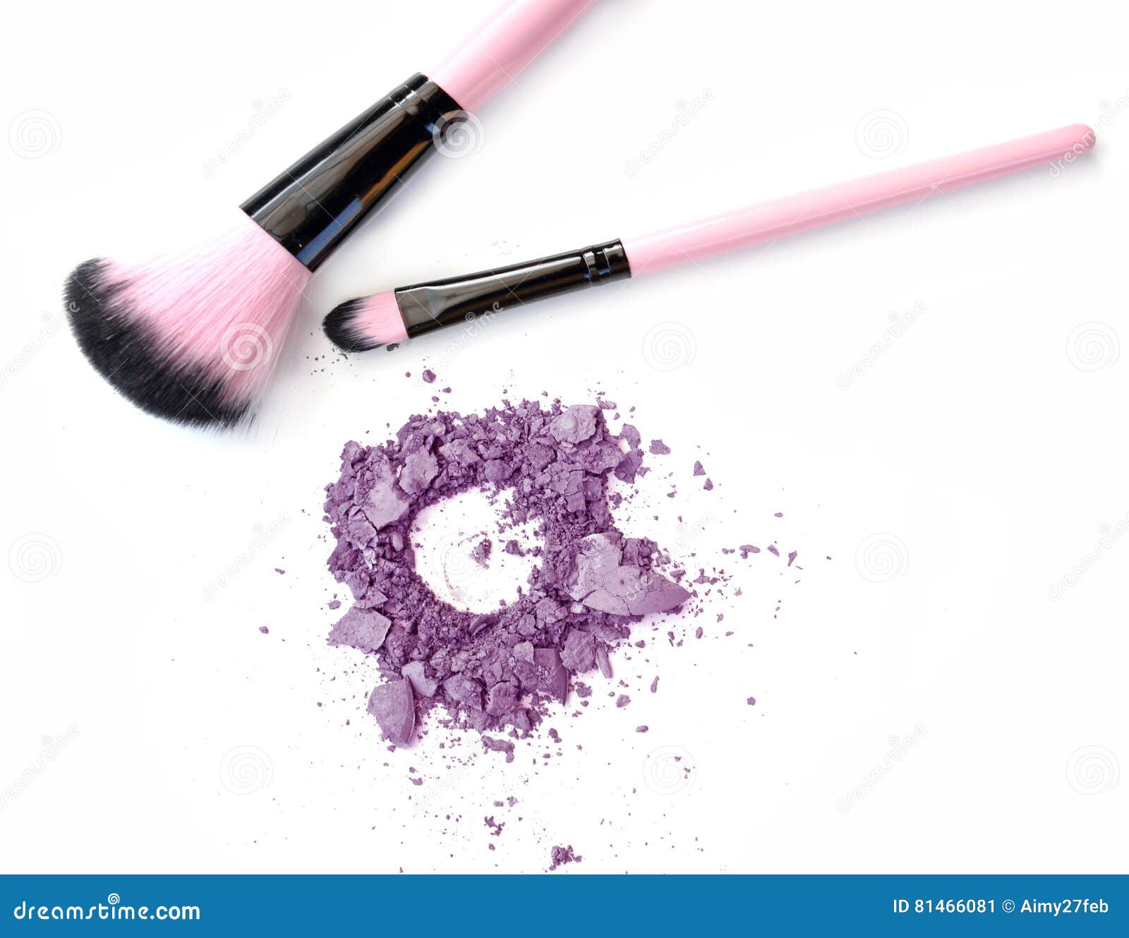 Makeup Brush with Blue Powder Isolated on White. Stock Image - Image of ...