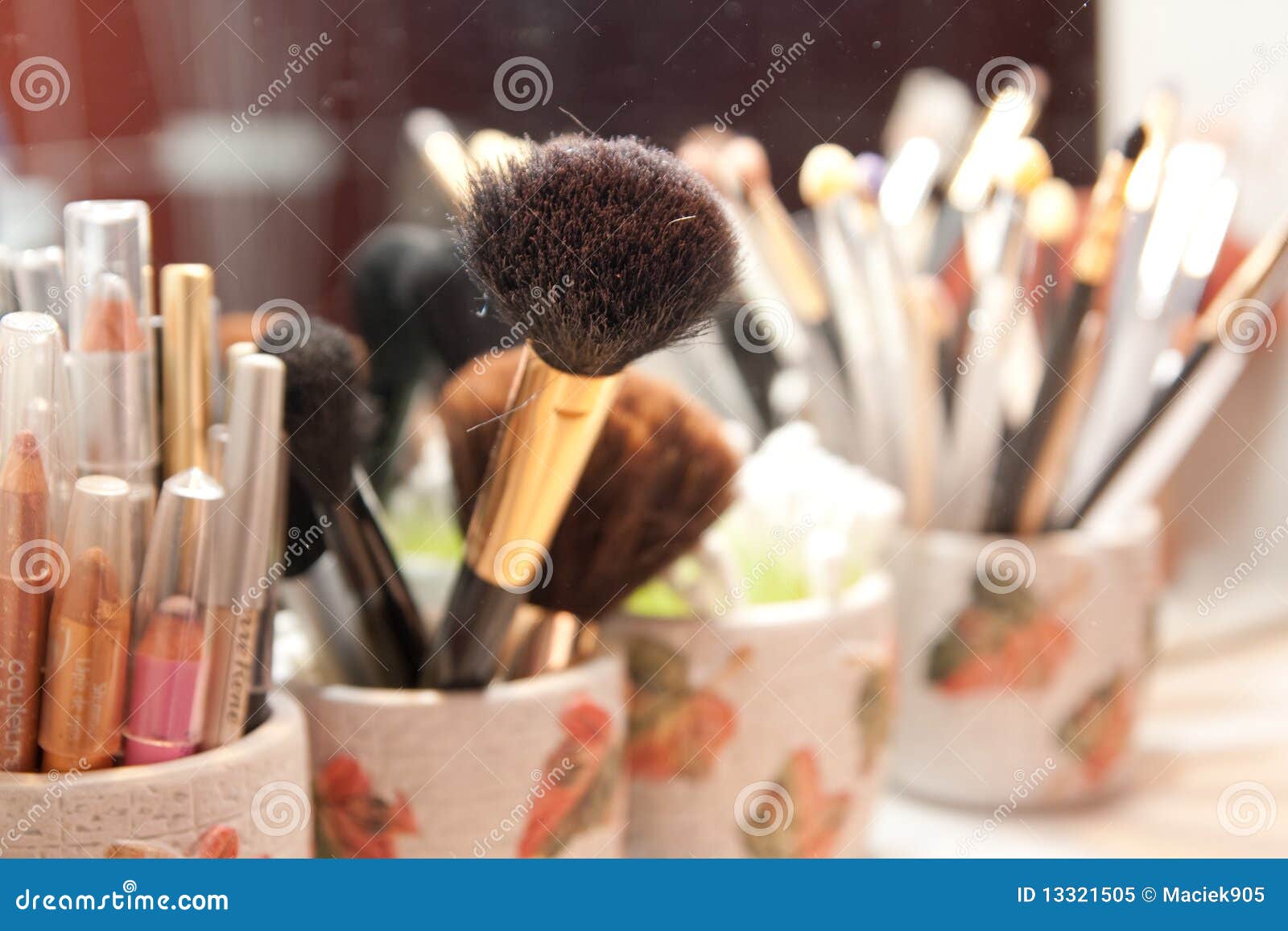 Makeup brush and cosmetics stock image. Image of cosmetics - 13321505