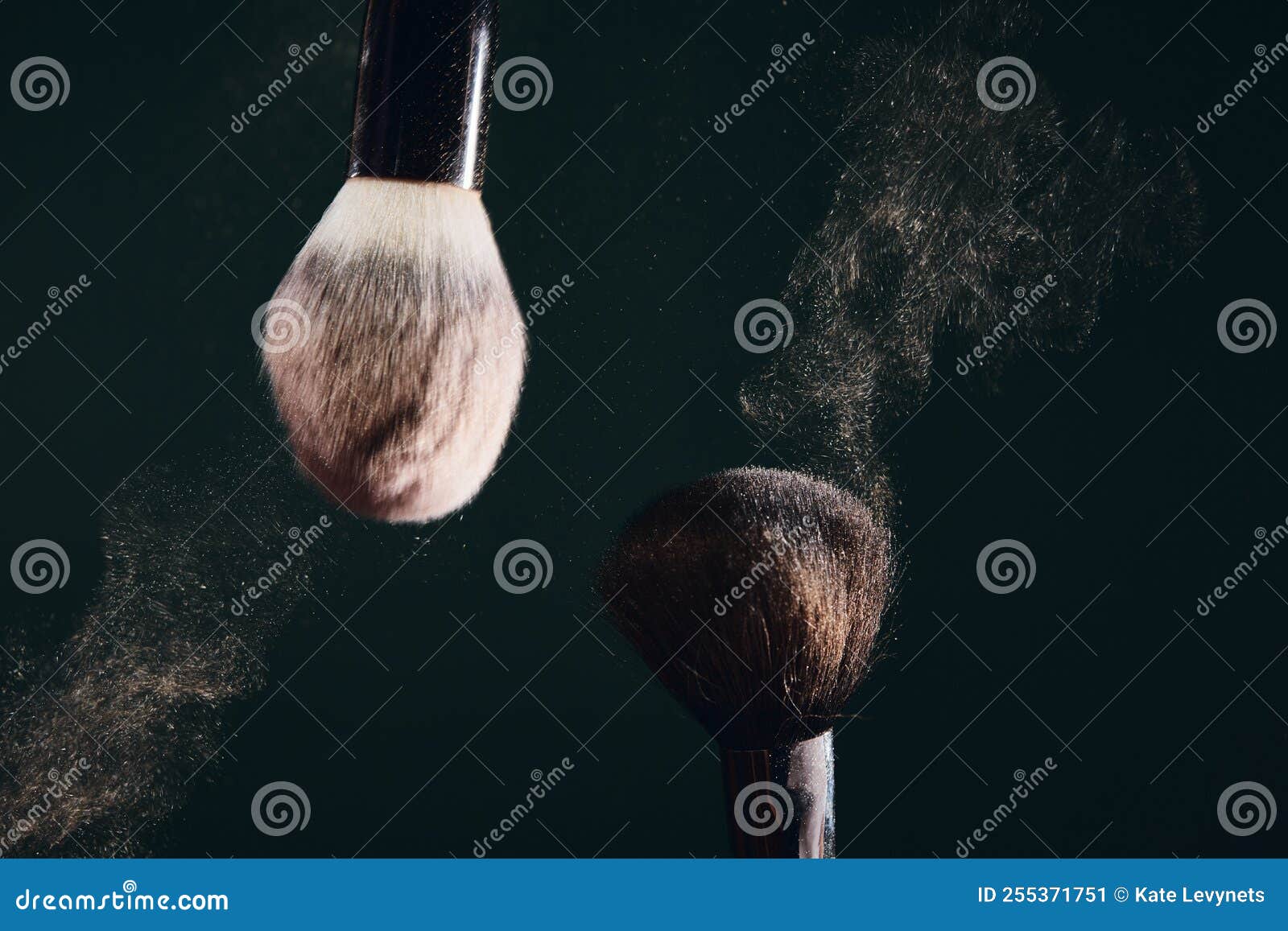 Makeup Brush with Powder Foundation Isolated on Green Stock Image ...
