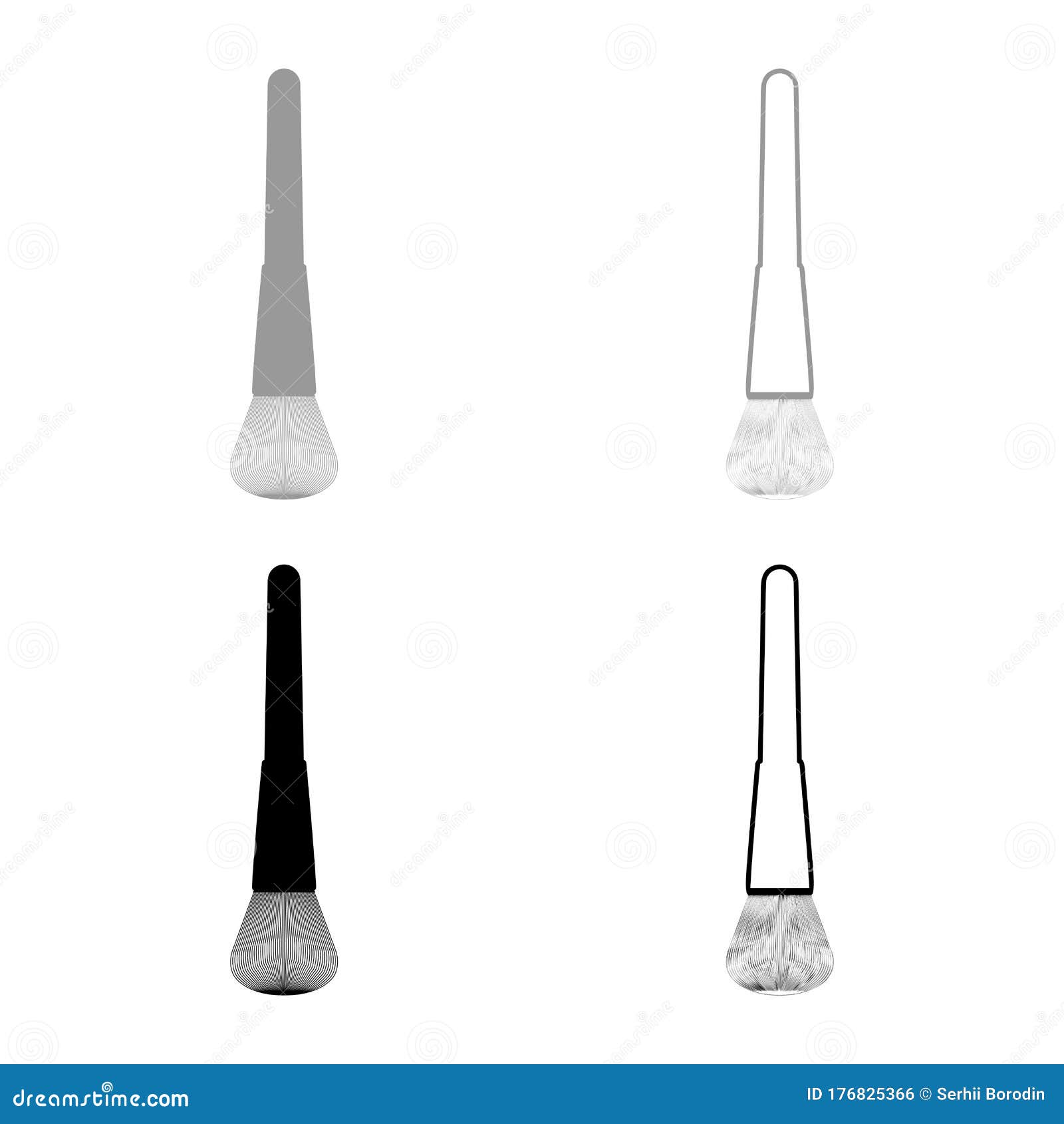 Makeup Brushes Cosmetics Brush Icon Outline Set Black Grey Color Vector ...