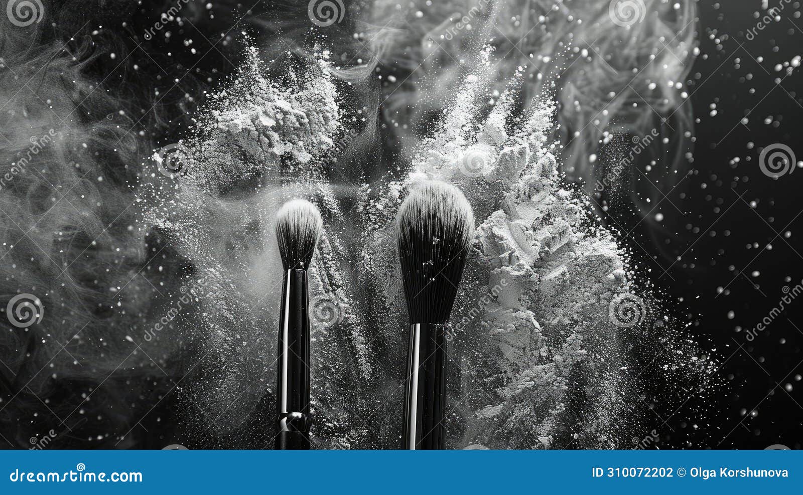 Makeup Brushes Creating Explosive Powder Art in Motion Stock Photo ...
