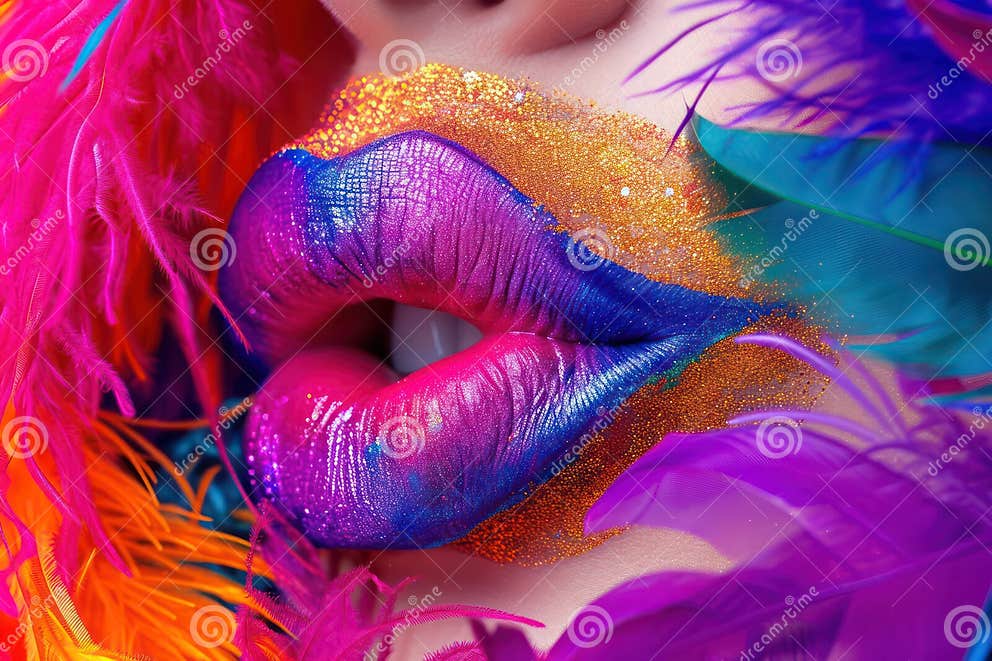 Makeup for Carnival. Multi-colored Lips Close. Generative AI Stock ...