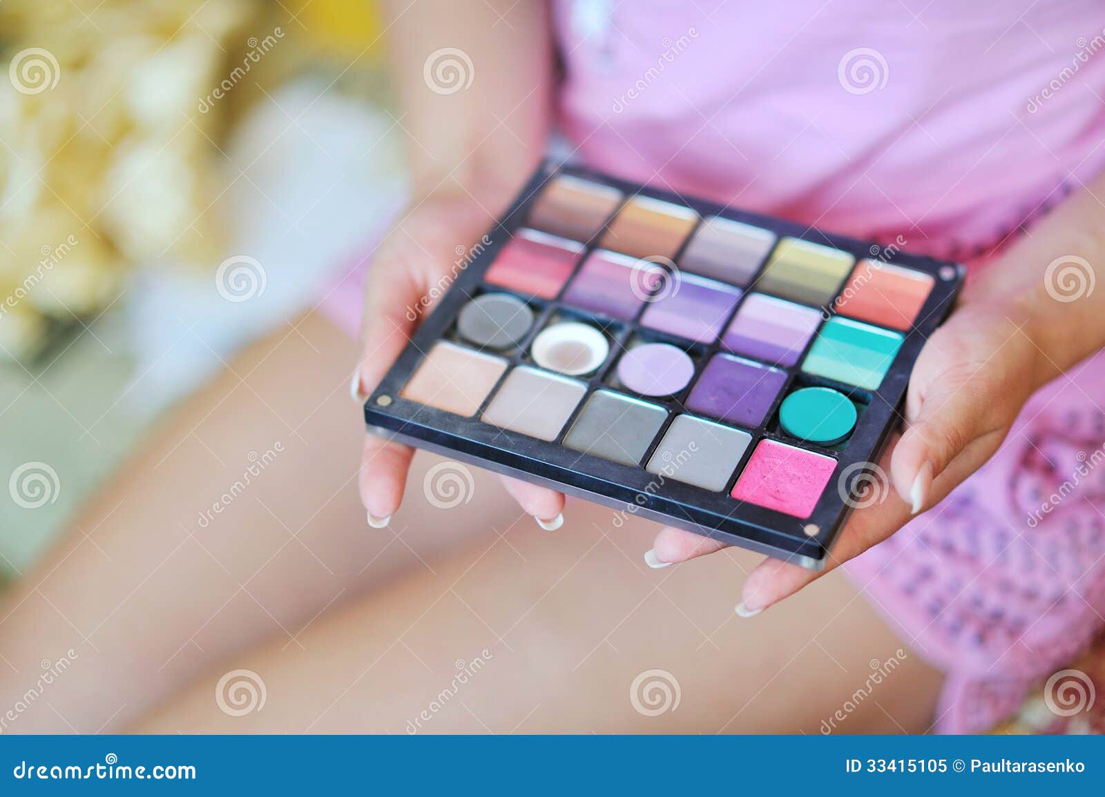 Makeup Colorful Eyeshadow Palette in Hands Stock Image - Image of ...