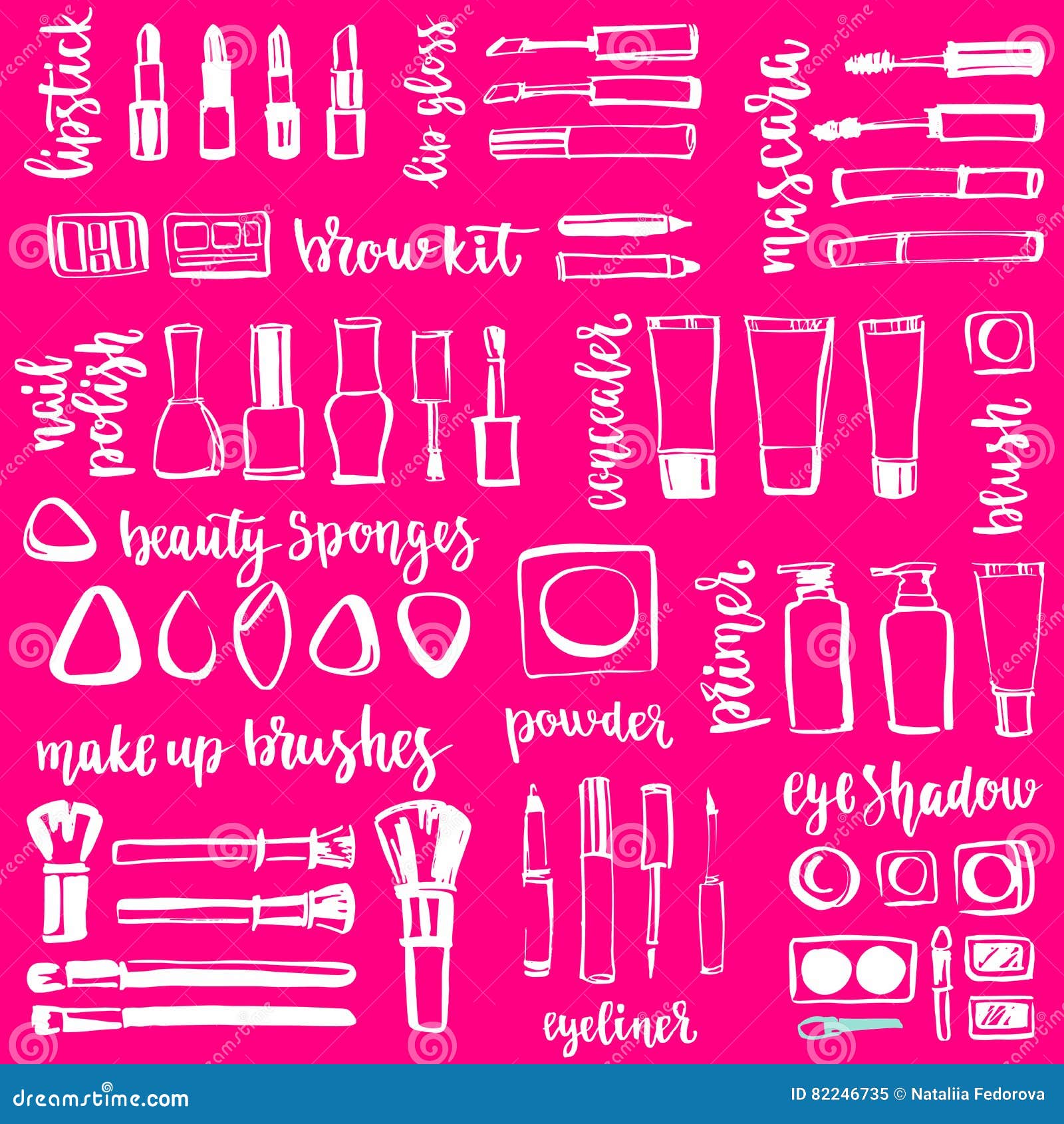 Makeup Cosmetic Elements Pattern with Lettering. Stock Vector ...