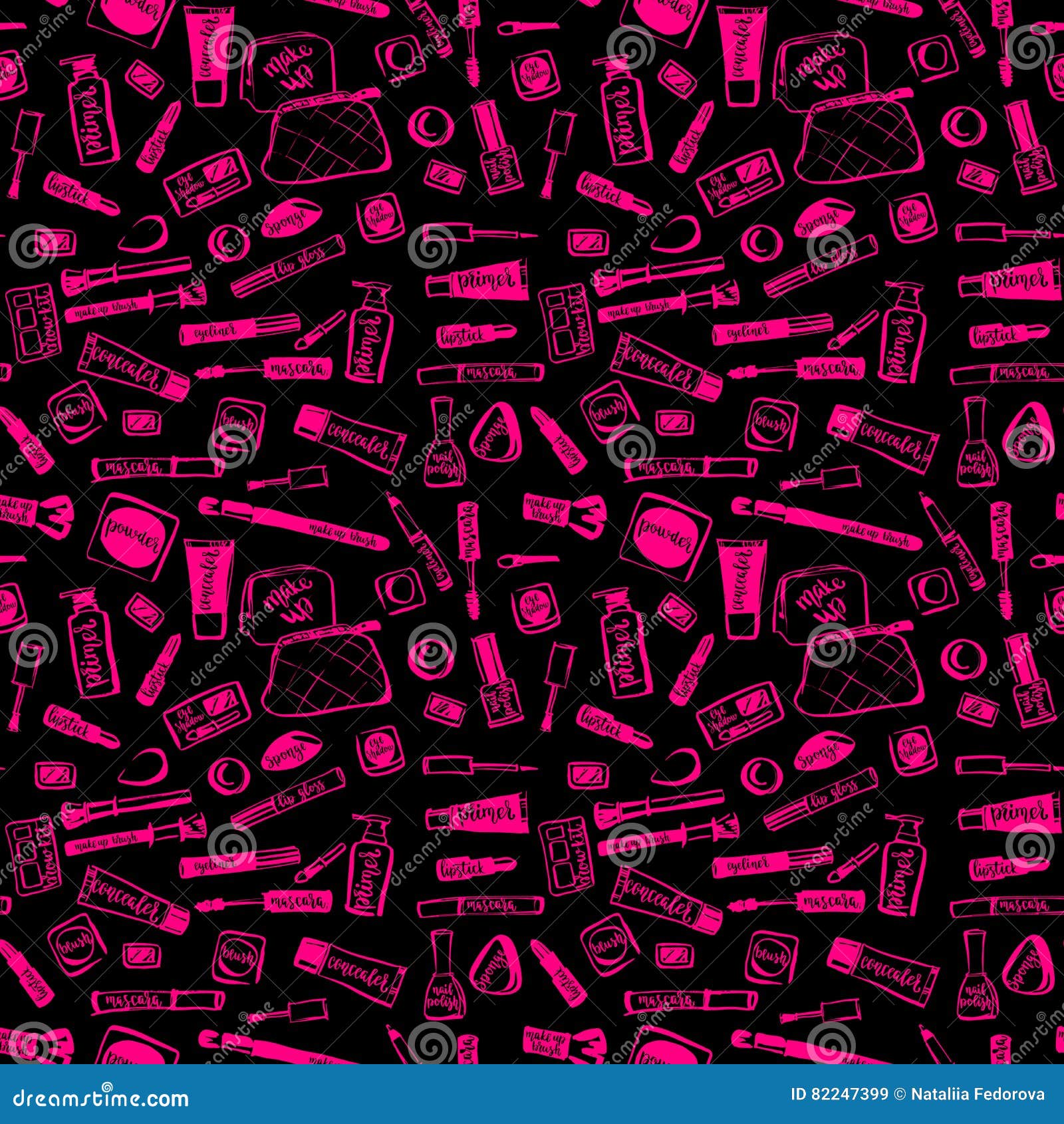 Makeup Cosmetic Elements Pattern with Lettering. Stock Vector ...