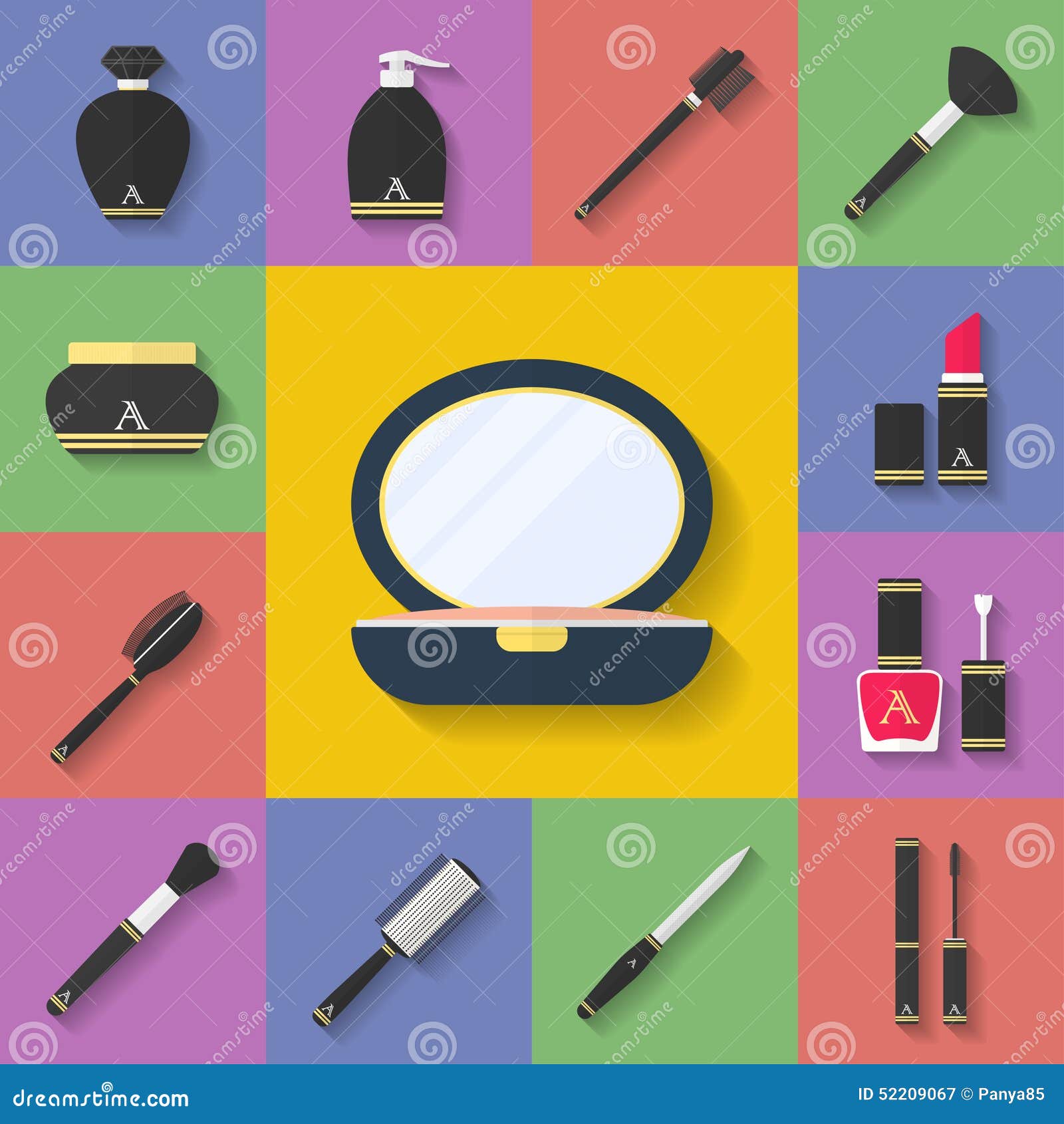 Makeup Cosmetic Icon Set. Flat Style Stock Vector - Illustration of ...