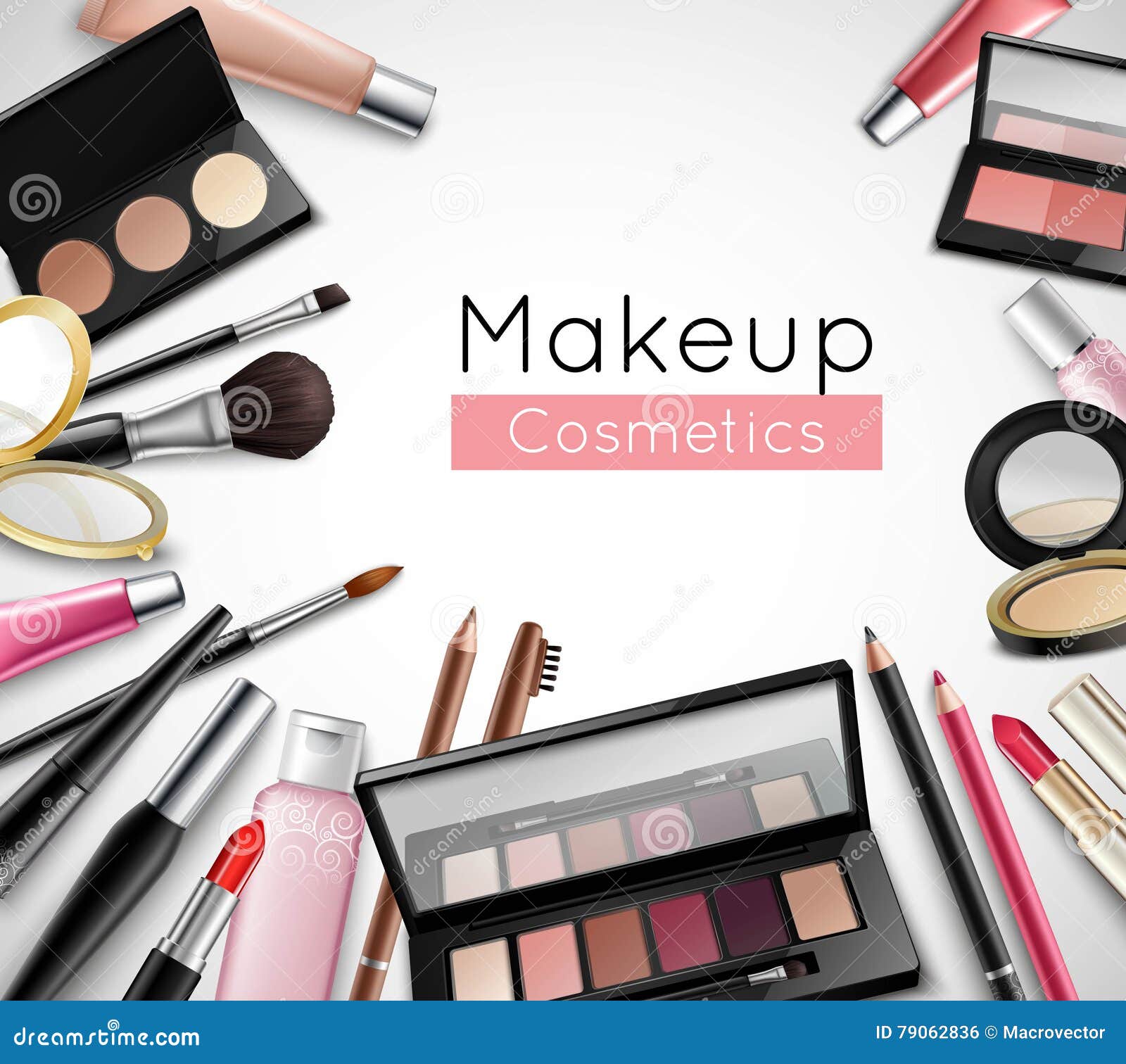 Makeup Cosmetics Accessories Realistic Composition Poster Stock Vector