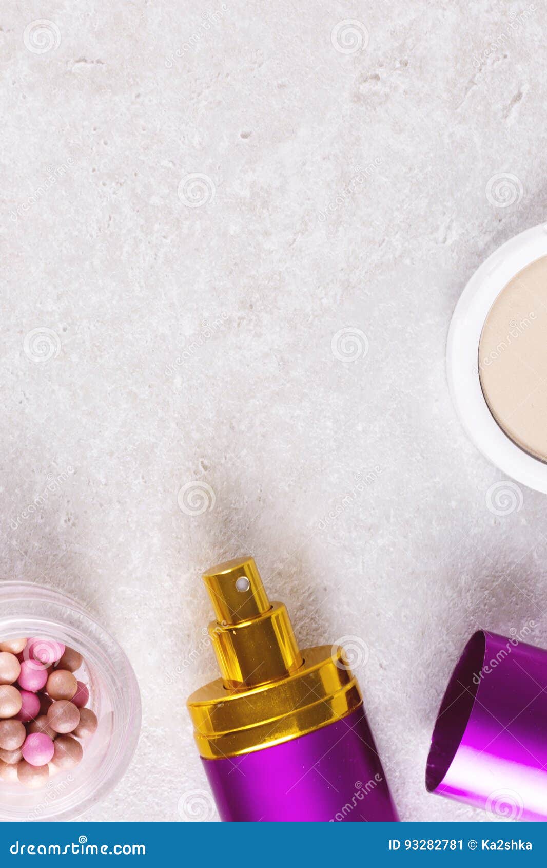 Makeup Cosmetics and Brushes on Light Textured Background Stock Image ...