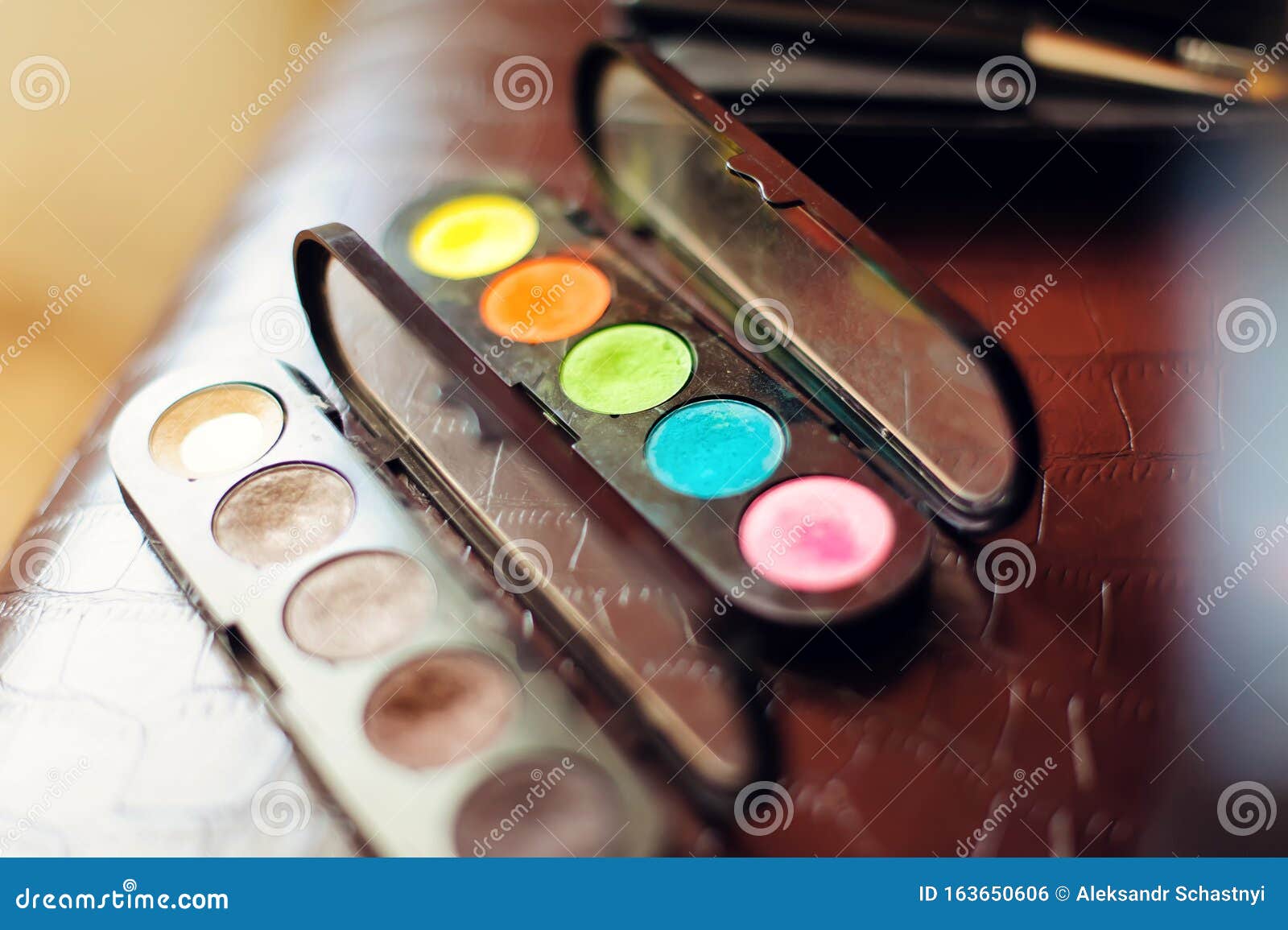 Makeup Cosmetics. Eyeshadow Set, Close-up Stock Photo - Image of care ...