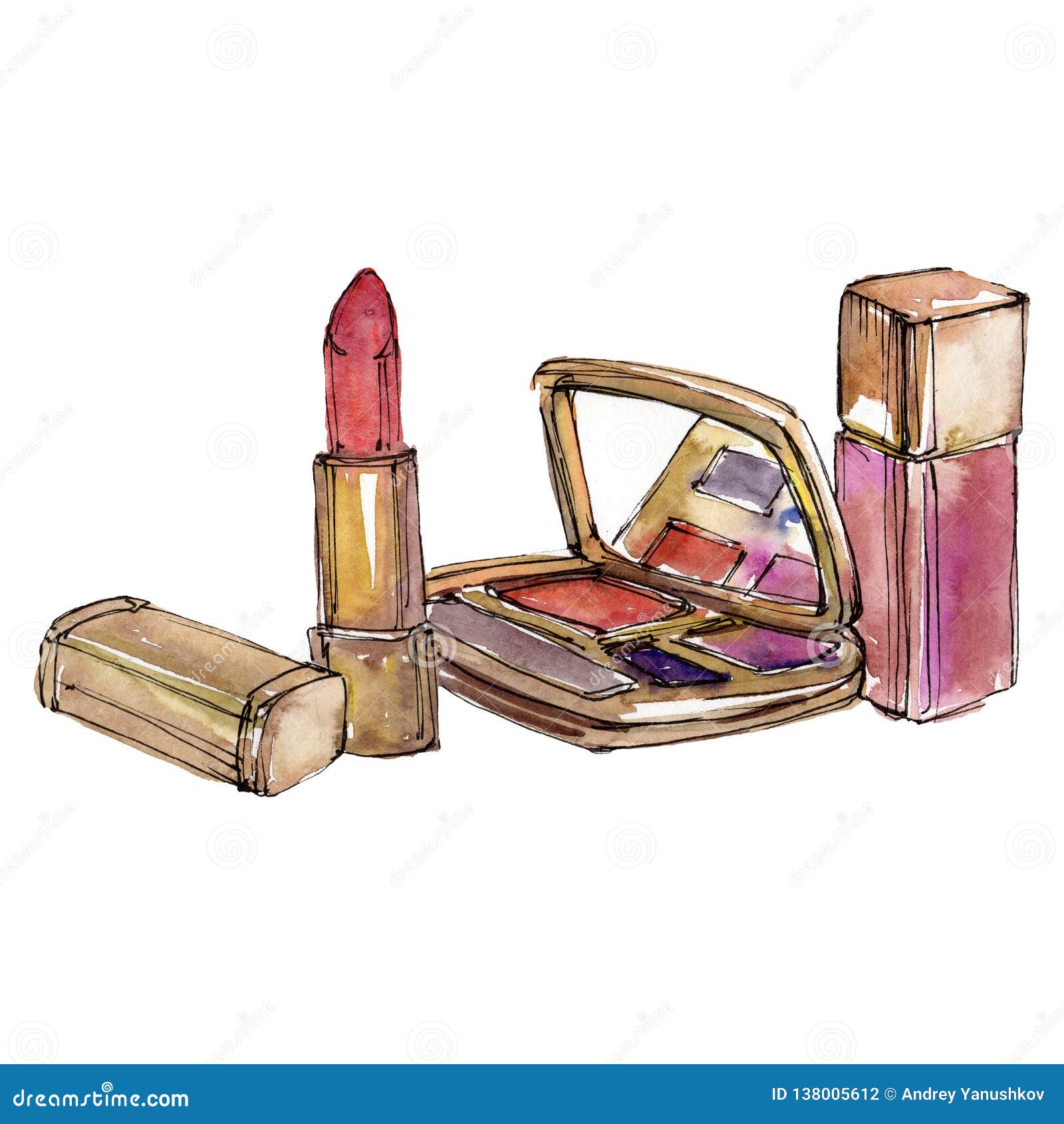 Makeup Cosmetics Set Sketch Glamour Illustration In A Watercolor Style